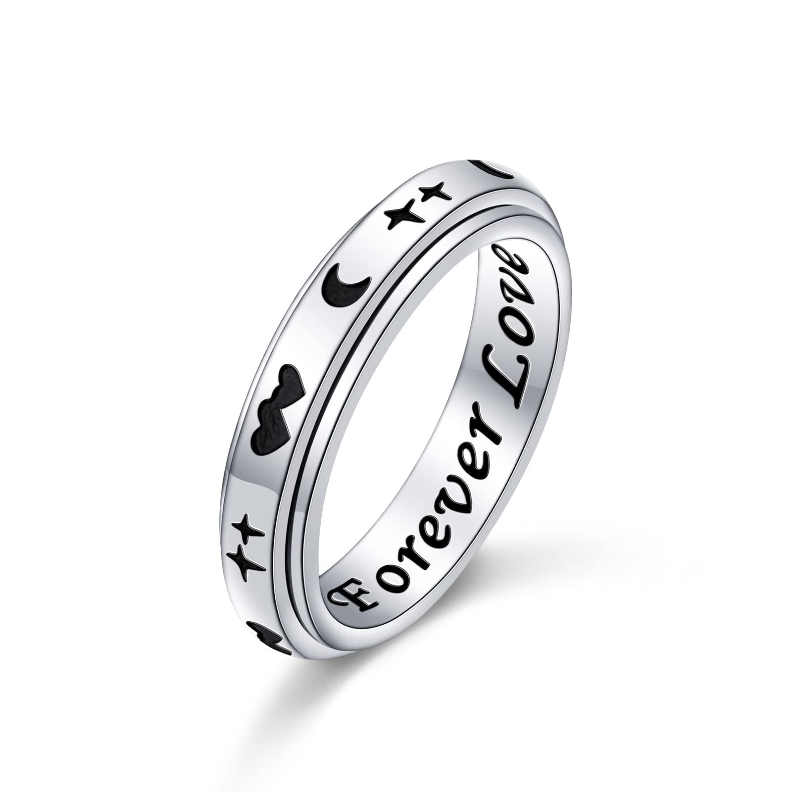 SHAOAN Pet Paw Print Spinner Fidget Ring 925 Sterling Silver Anxiety Rings for Women Stress Relieving Boredom ADHD Autism Statement Band Rings