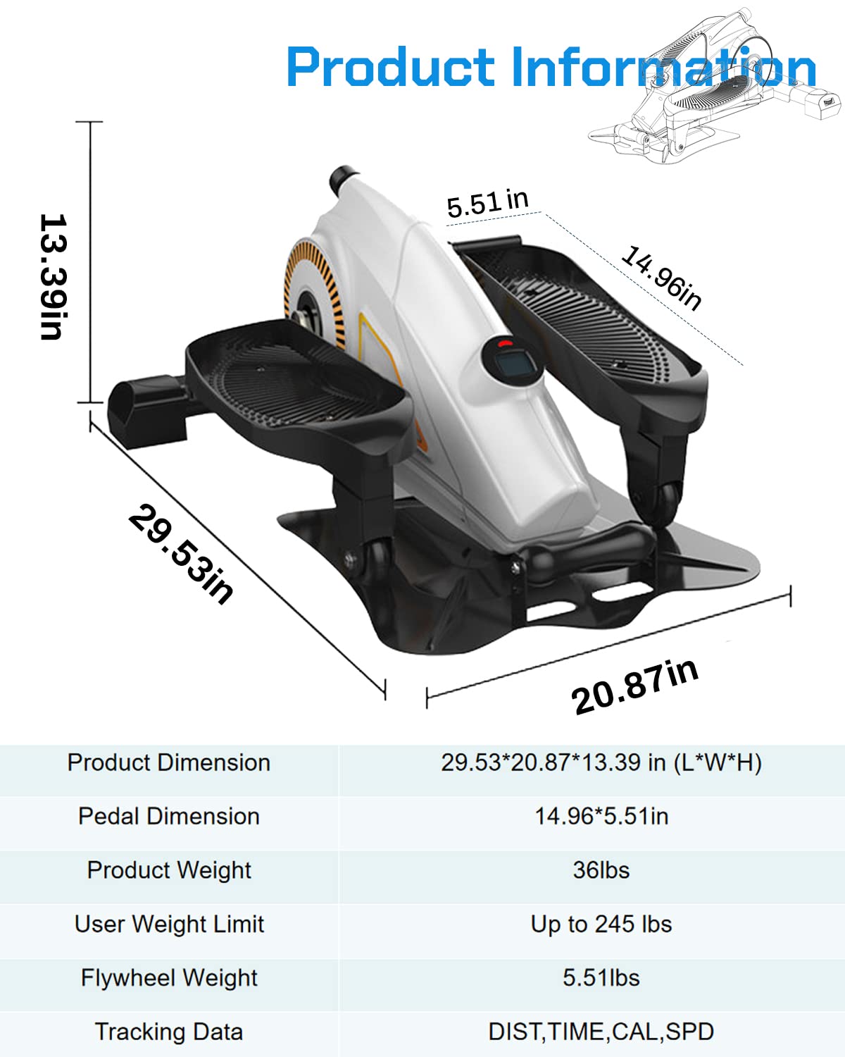 SPORFIT Under Desk Elliptical Machine, Seated Mini Elliptical Stepper for Office,Magnetic Resistance for Quiet and Durable,Pedal Exerciser w/LCD Monitor