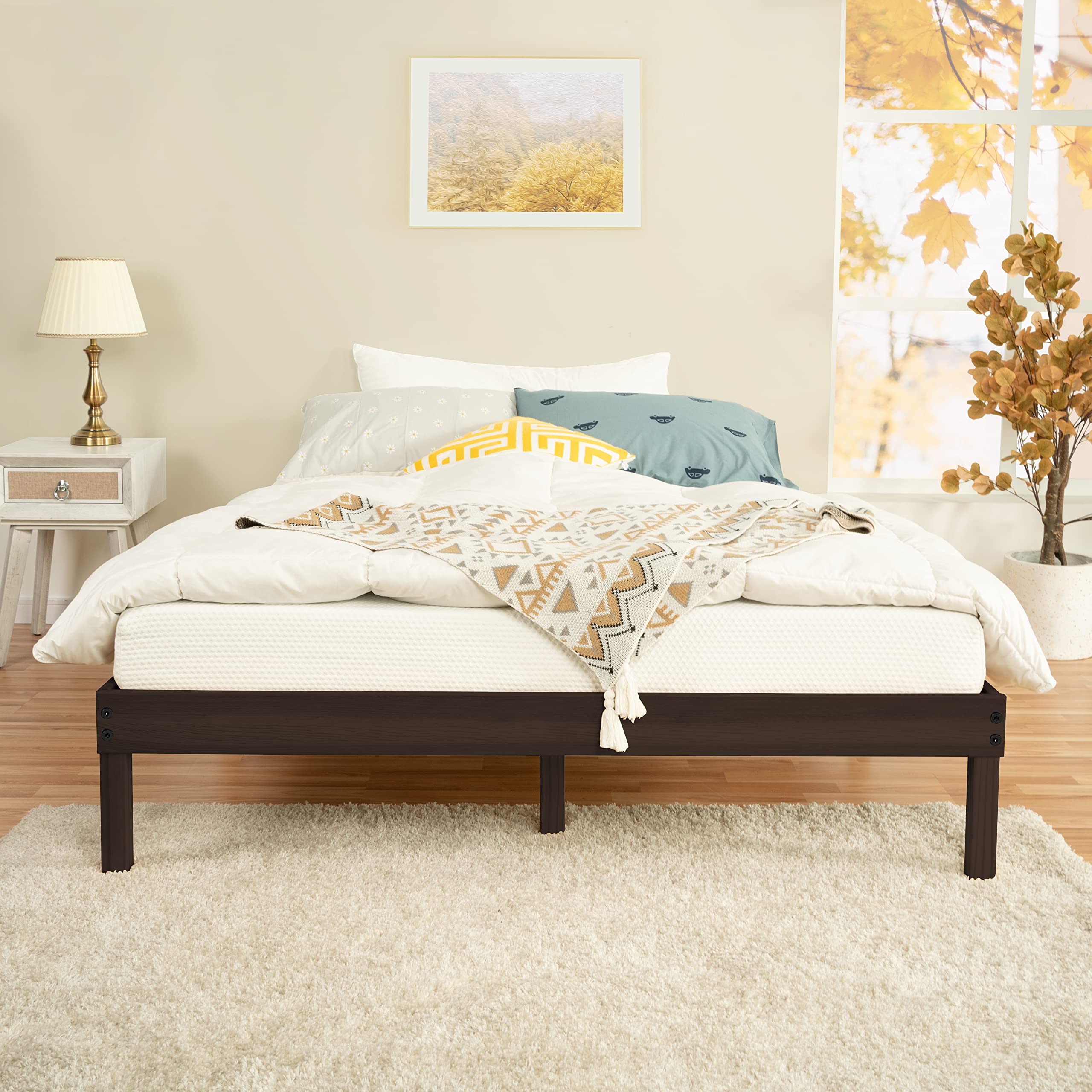 Naomi Home Lucia 14 Inch Solid Wood Platform Bed Twin XL Bed Frame, Pine Wood Twin XL Platform Bed Frame, No Squeak Bed Frame, Bed Frame Twin XL Size, No Box Spring Needed, Sturdy Bed Frame - Espresso