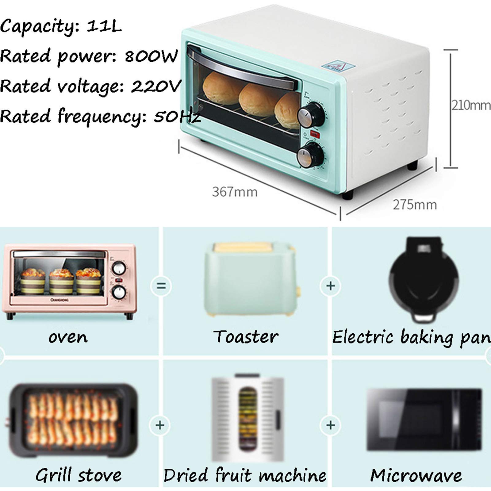 Multifunctional Electric Mini Oven,Retro Baking Cake Bread Electric Oven, Intelligent Stainless Steel Coating Microwave Oven (Mint) (Mint)