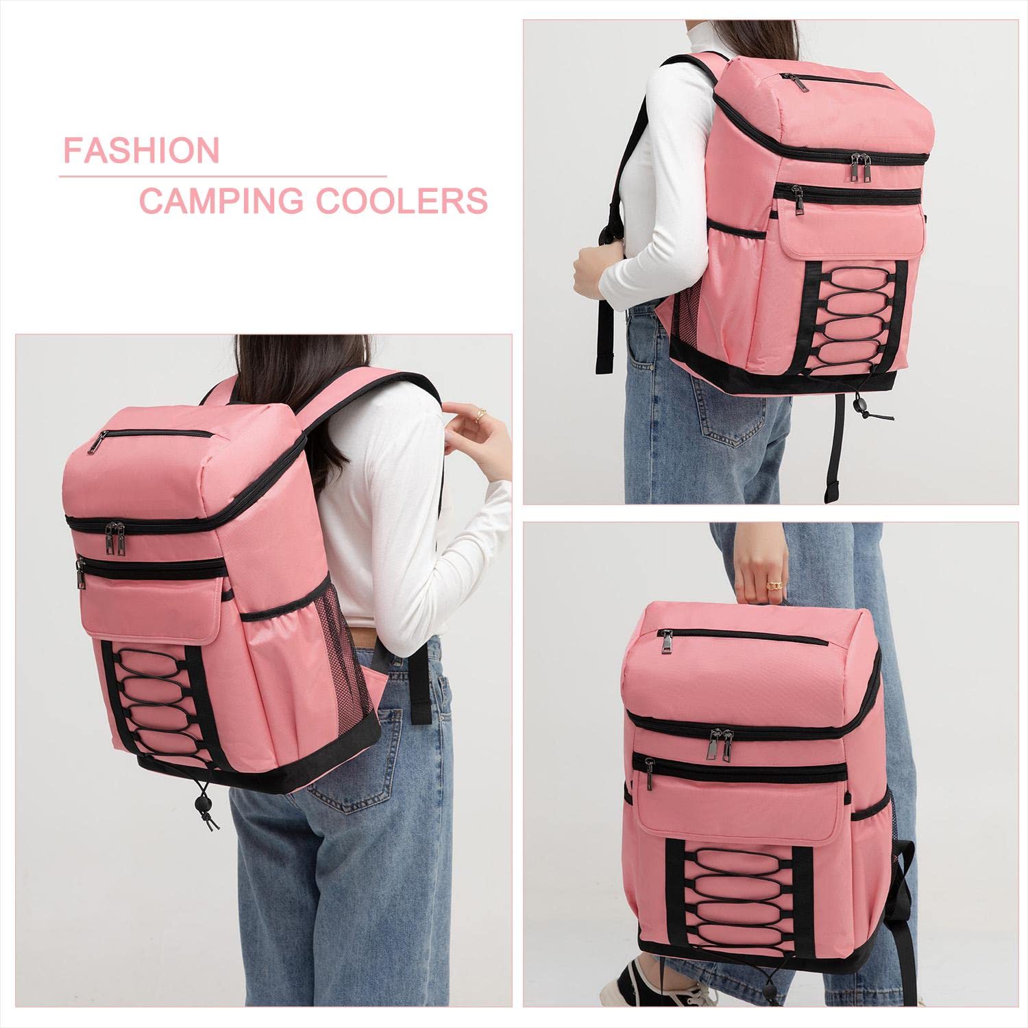 Seyfocnia Backpack Cooler, 25L Capacity, Pink, PVC Material, Insulated, Leakproof, Travel, Camping, Lunch, Hiking