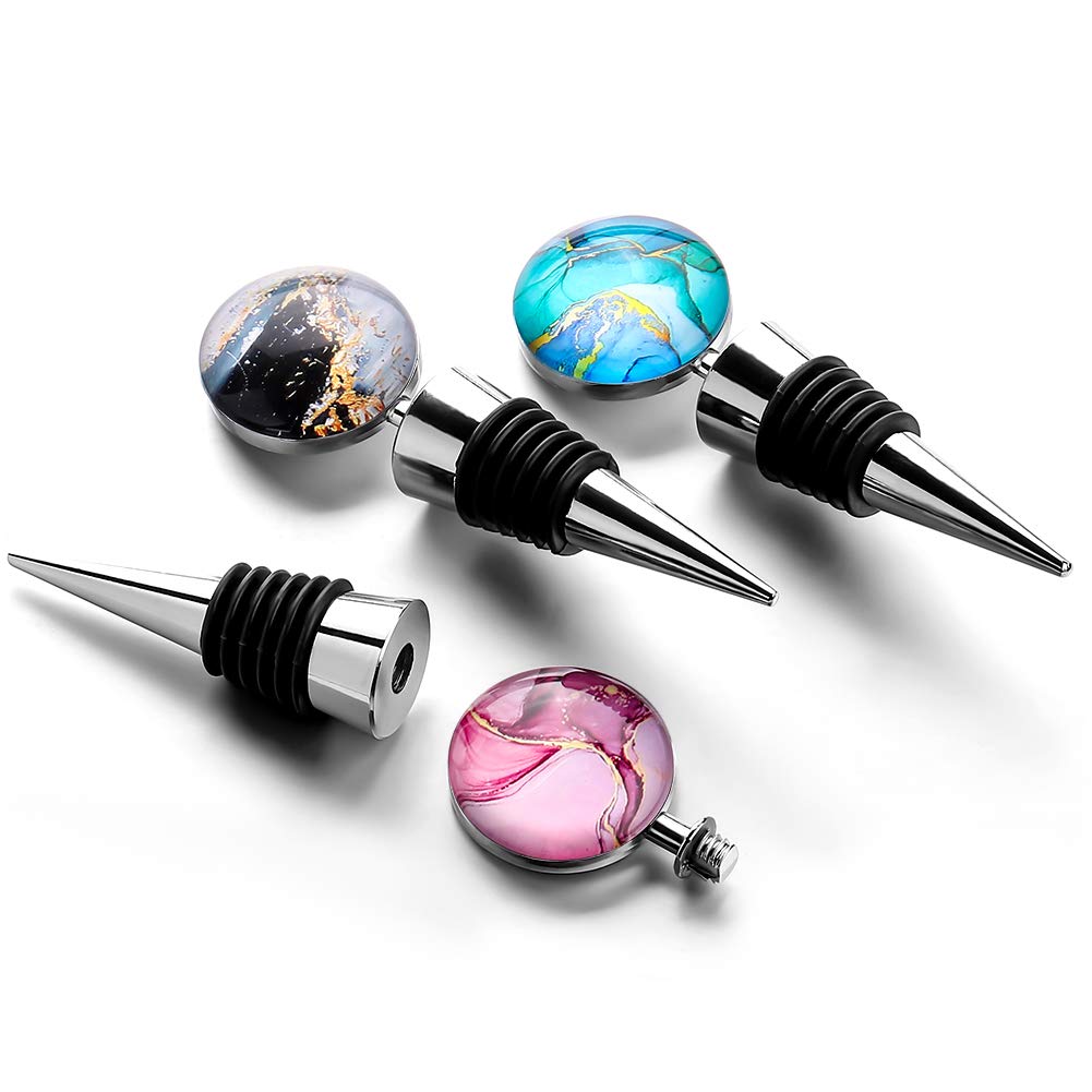 Soleebee 3 Pack Decorative Wine Stoppers, Wine Bottle Stopper with Beautiful Art Glass，Beverage Bottle Stoppers For Gifts, Bar, Holiday Party, Wedding (Style J)