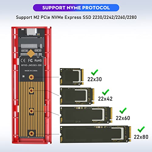 Yoidesu M.2 NVMe SSD Enclosure, USB3.1 Gen2 Type C M.2 PCIe NVMe M Key SSD Enclosure Adapter, 10Gbps Solid State Drive Enclosure for M.2 SATA NVMe 2230/2242/2260/2280 SSD(Black)