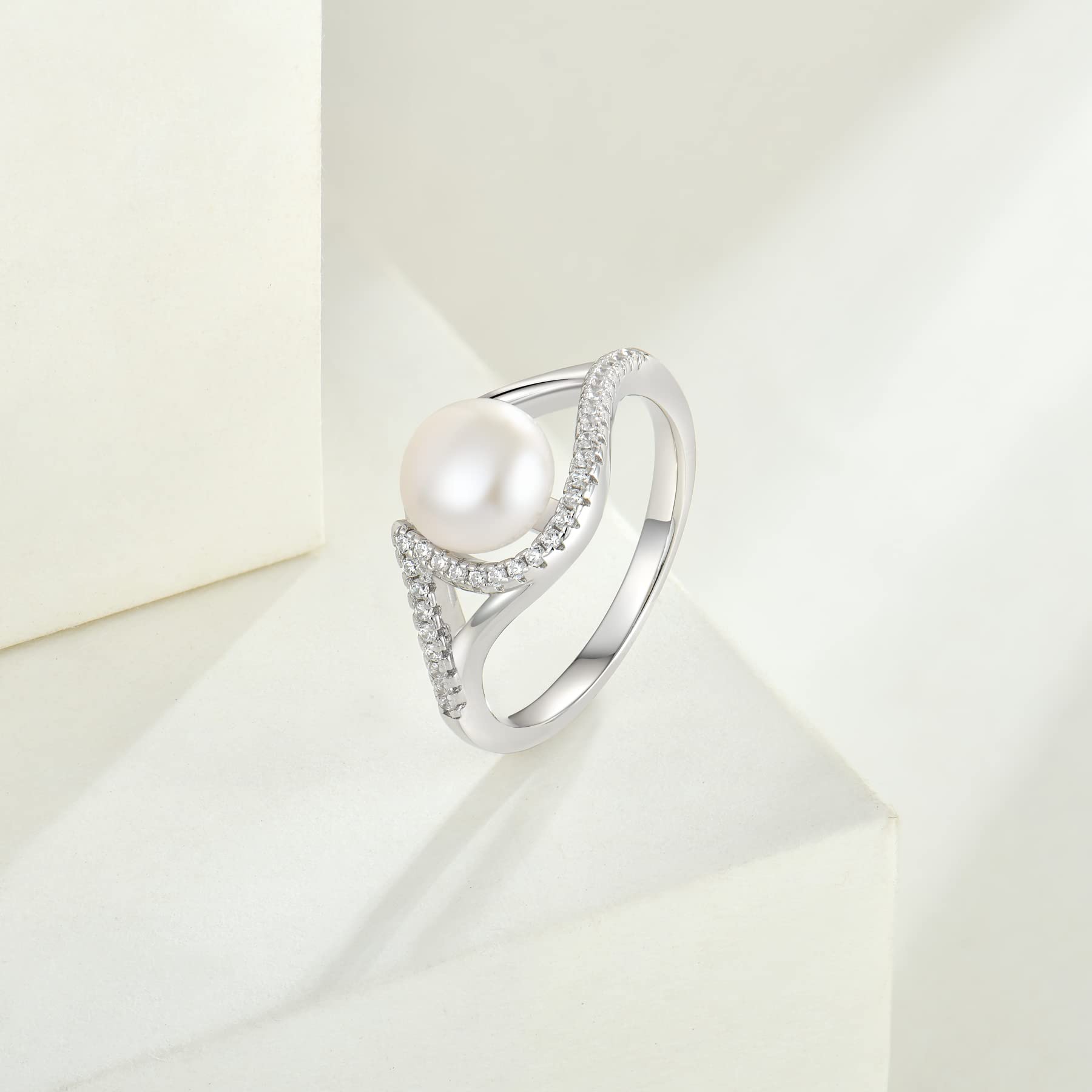 STARCHENIE Pearl Ring for Women with 8mm Cultured Freshwater Pearl Ring Sterling Silver for Women size6