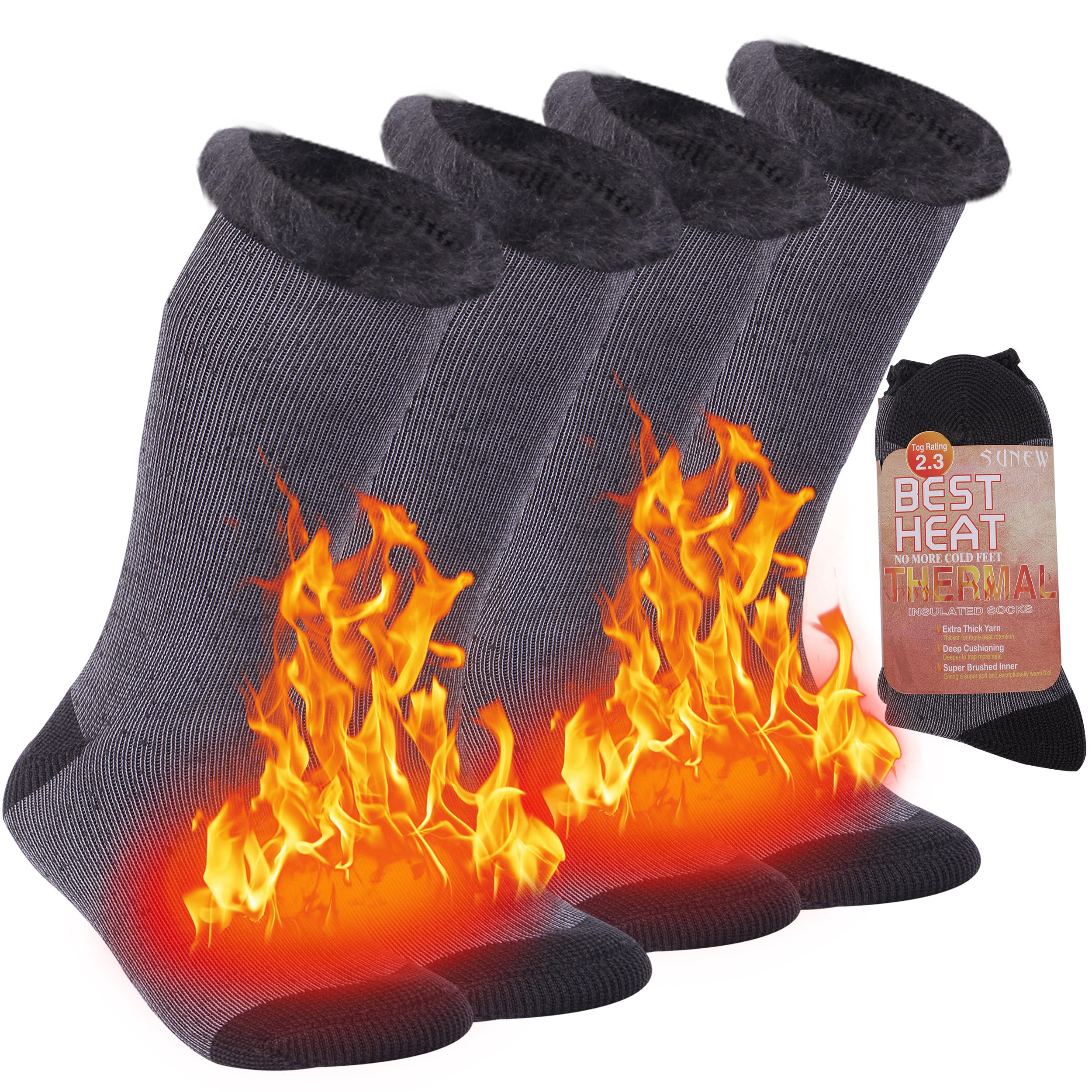 Sunew Heat Thermal Socks, Womens' Winter Outdoor Comfortable Skiing Thermal Socks 2 Pack Black Medium