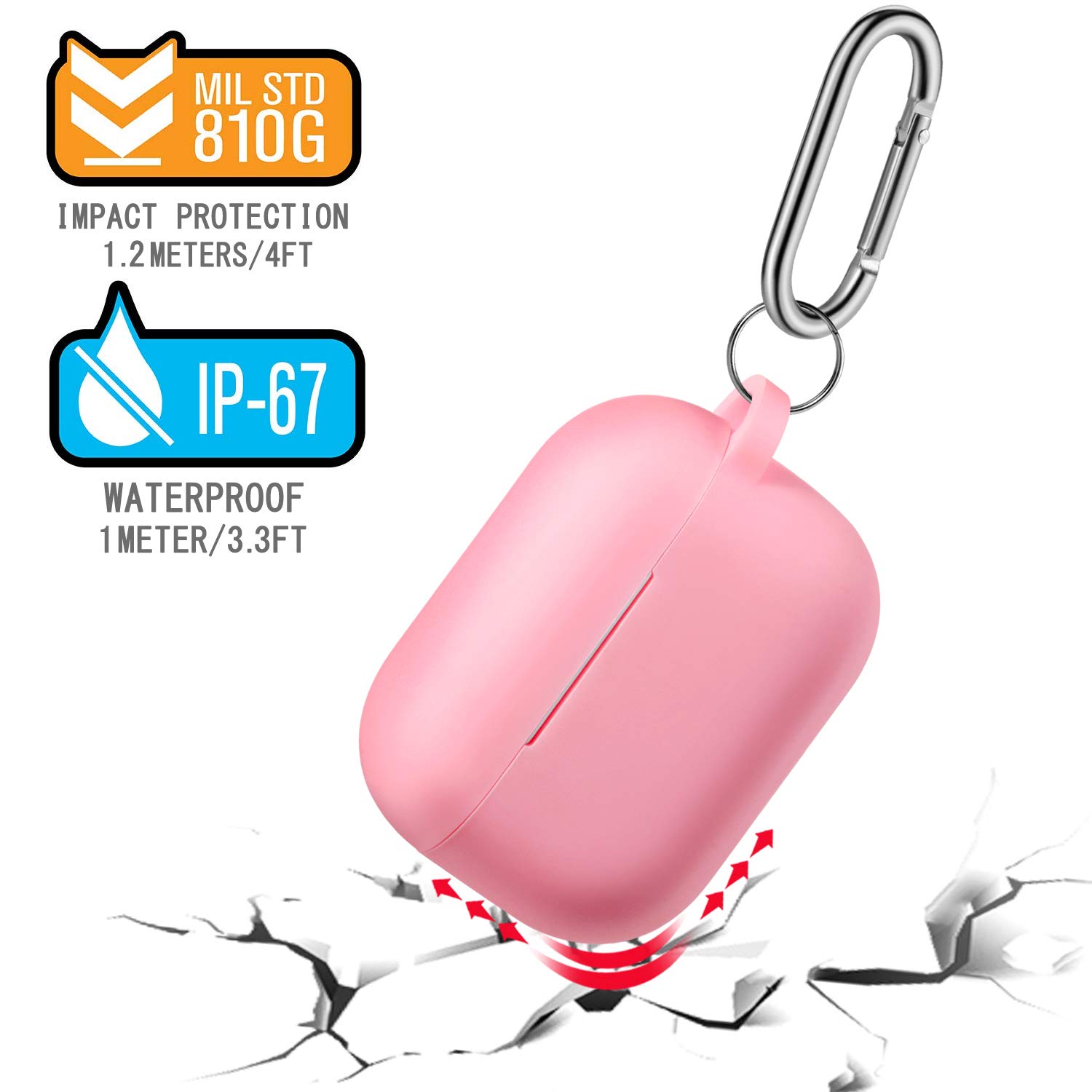 R-fun AirPods Pro Case Cover with Keychain, Full Protective Silicone Skin Accessories for Women Girl with Apple 2019 Latest AirPods Pro Case, Front LED Visible-Pink