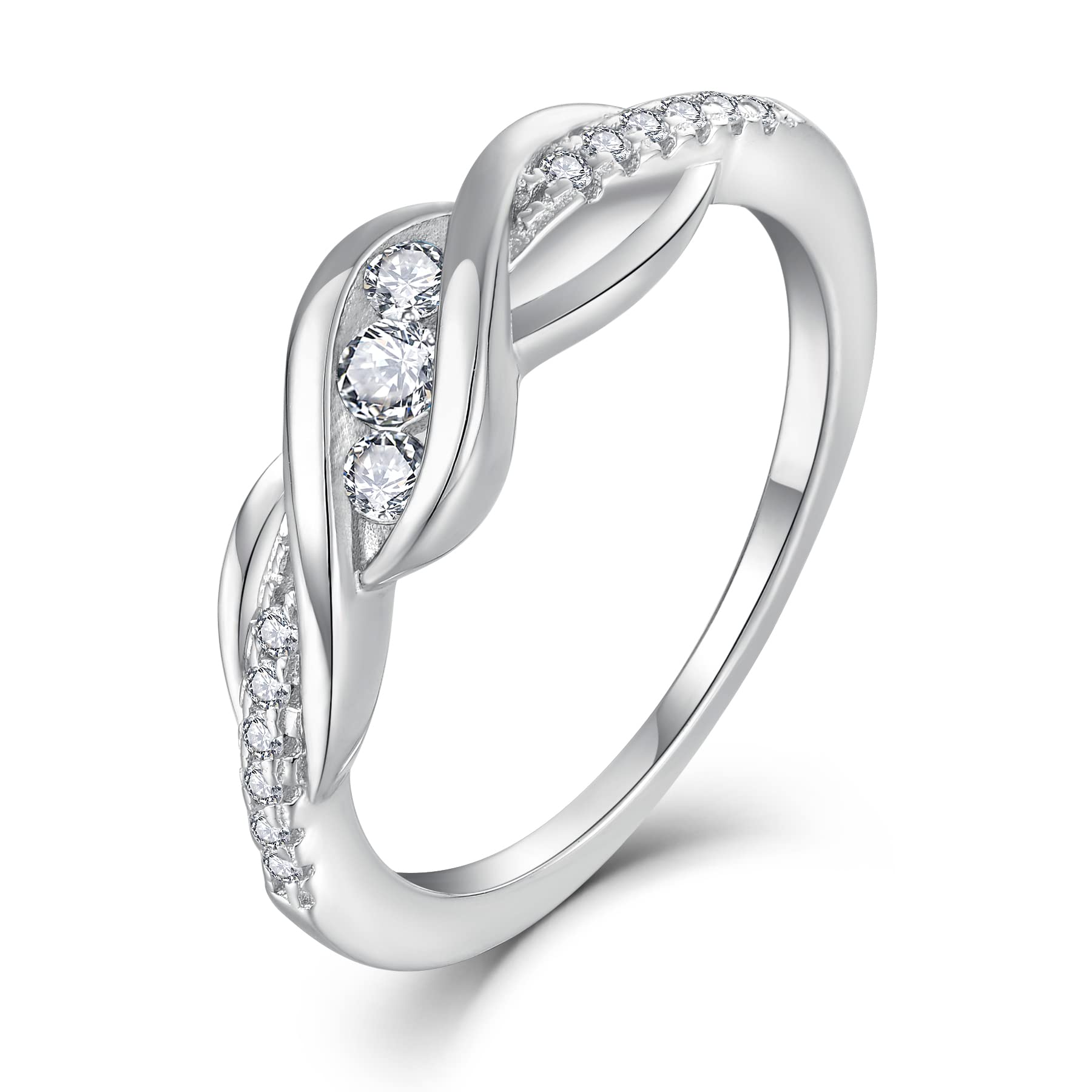 STARCHENIE Rings for Women 3-Stones Infinity knot Ring Sterling Silver,Criss-Cross Twist Wedding Engagement Ring size8