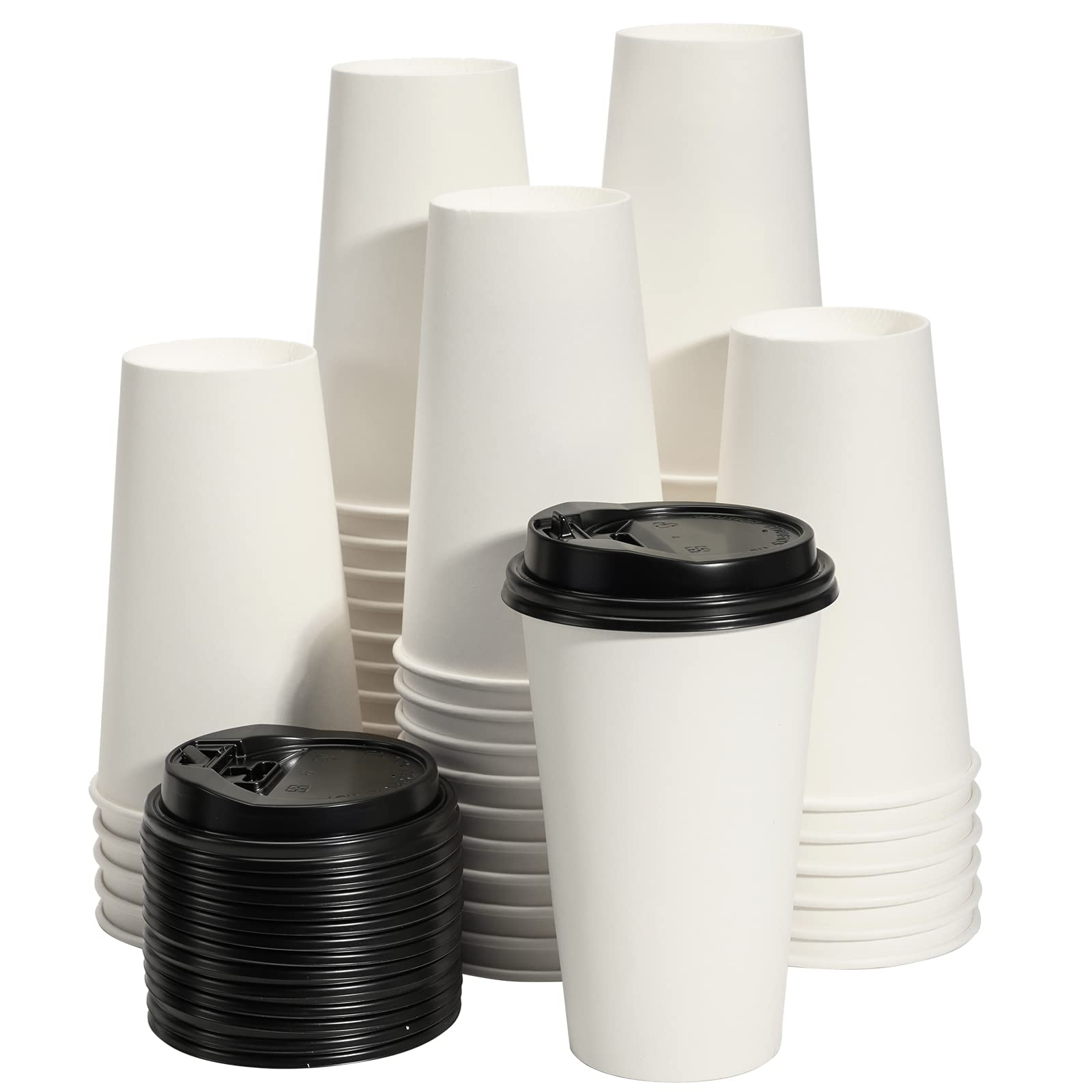 RACETOP [16 oz 100 set with lids] Paper Coffee Cups with Lids, Disposable Coffee Cups with Lids, Hot Drink Paper Cups 16 oz, Ideal for Beverage| Tea (White)