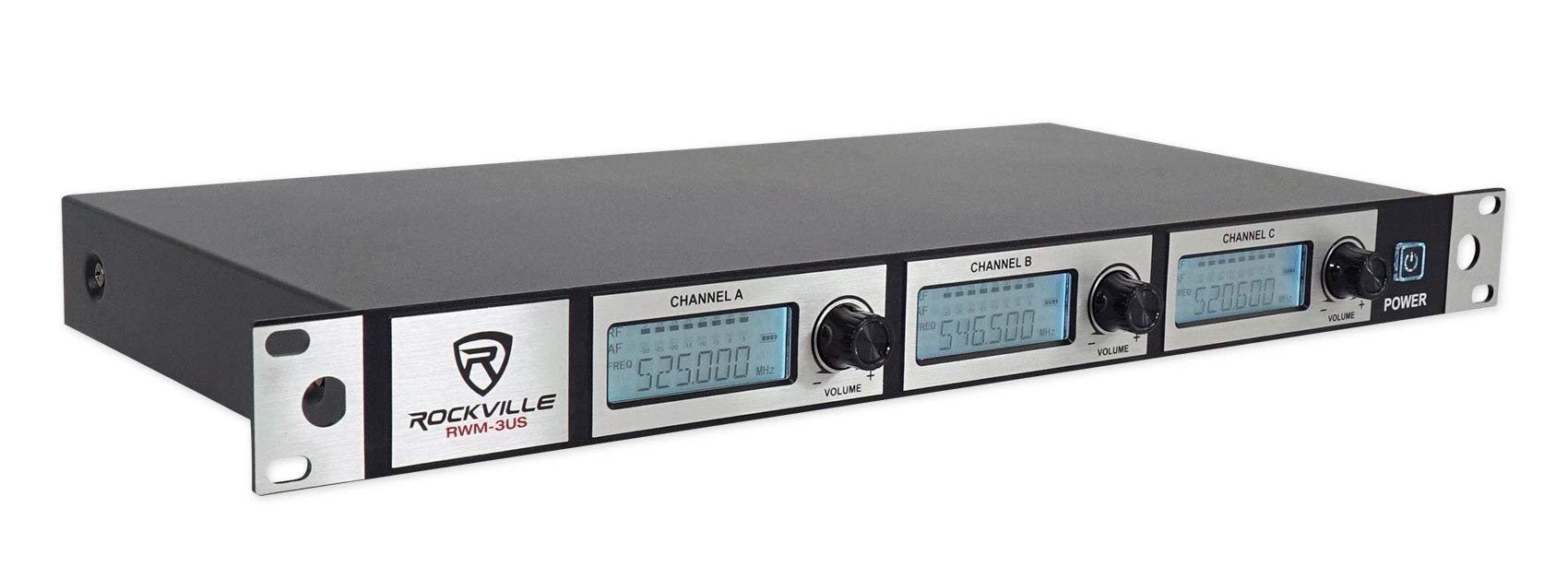 Rockville RWM-3US Triple Wireless UHF 3 Microphone System w/Adjustable Frequency,black
