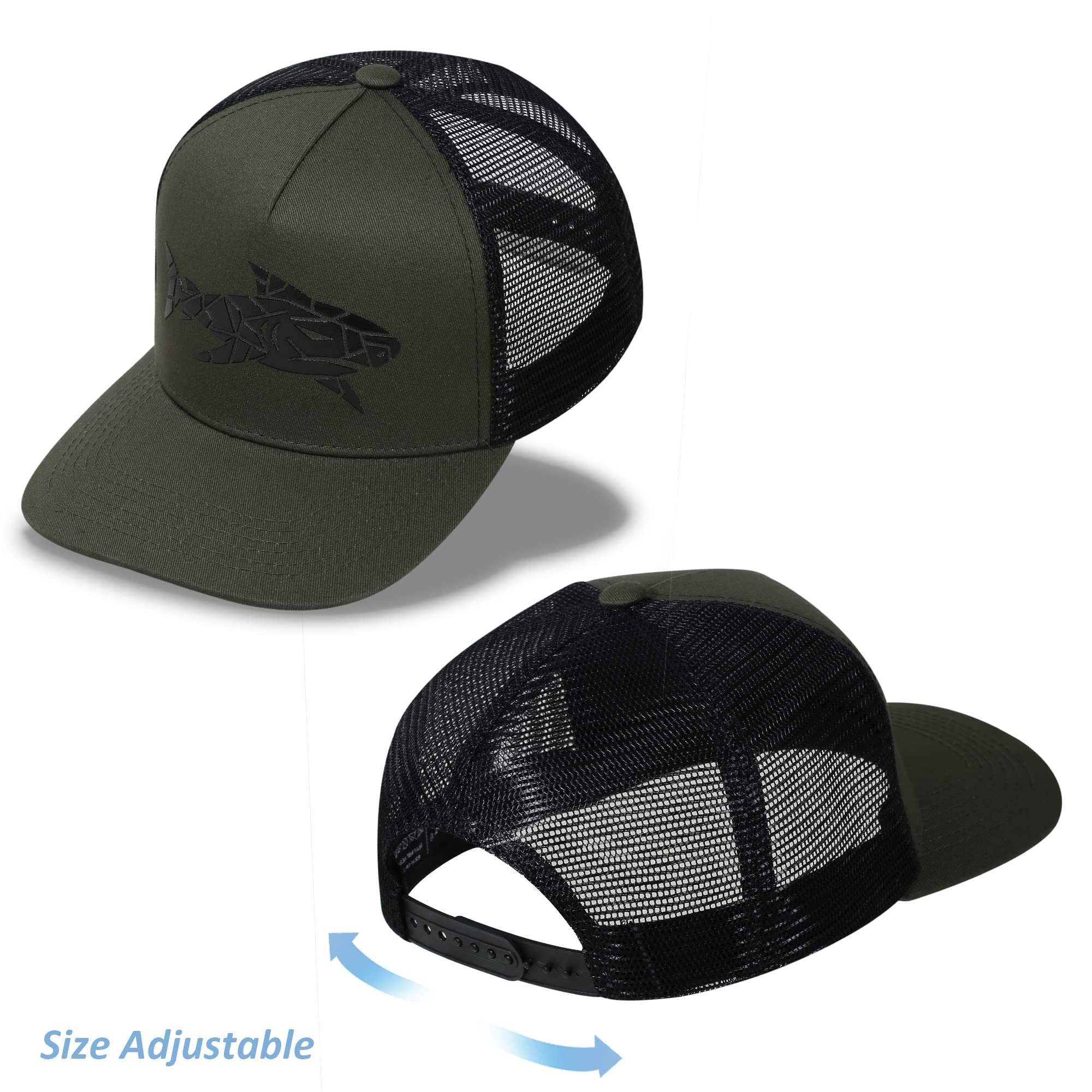 Shark Fishing Trucker Hat, Classic Flat Bill Snapback Fitted Baseball Cap for Men and Women, Breathable Mesh Panels