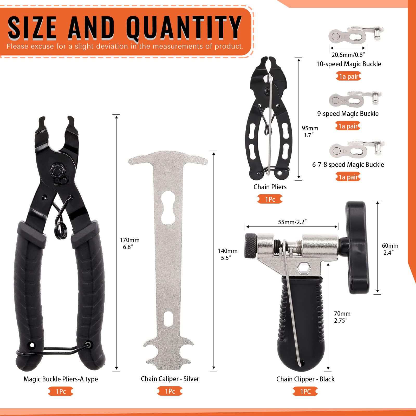 Tanstic 11Pcs Bike Chain Repair Tool Kit- Bike Link Pliers, Bicycle Chain Breaker Splitter, Master Link Pliers, Bike Wear Indicator Chain Checker, Missing Link Connector for 6/7/8/9/10 Speed Chain