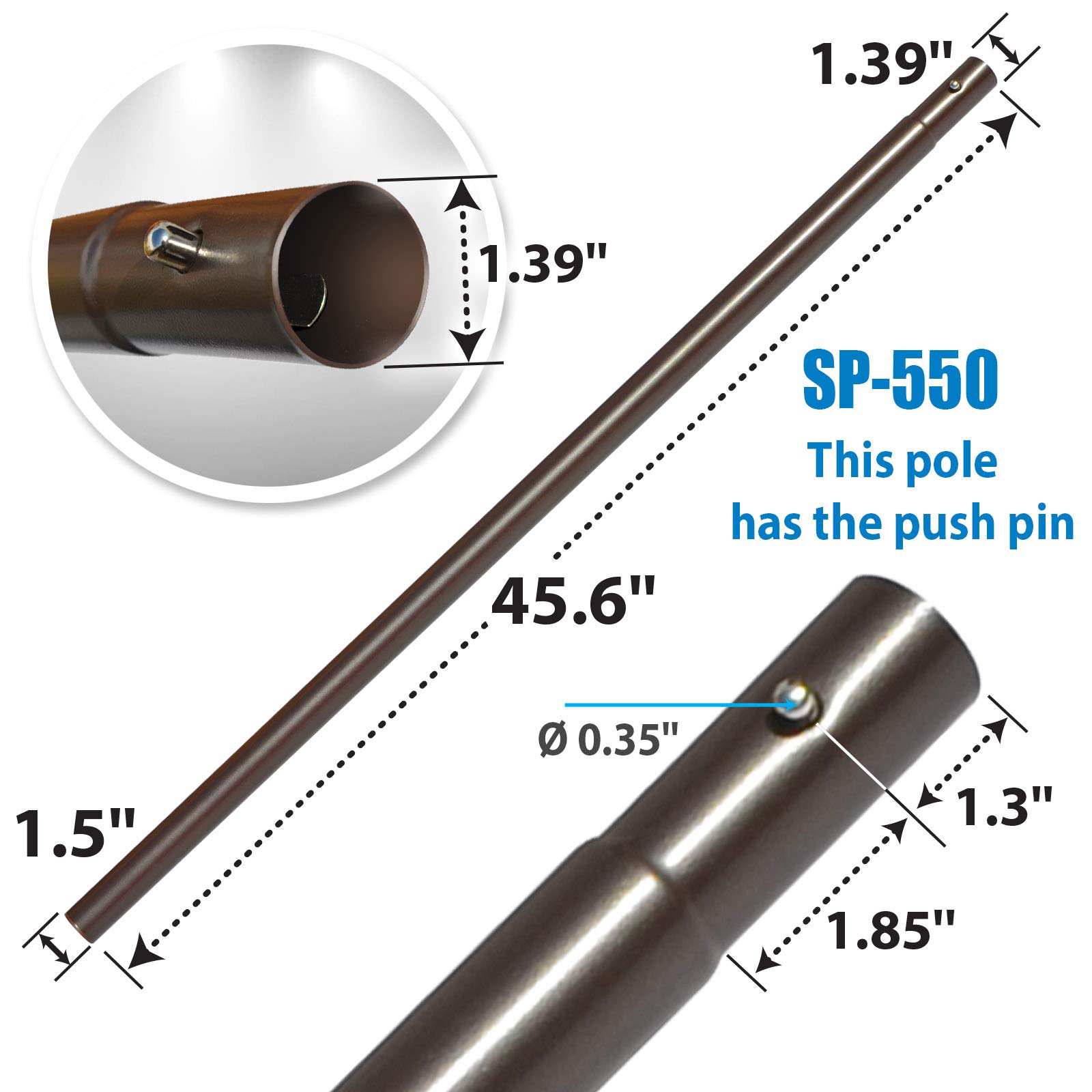 YardGrow Replacement Umbrella Lower Pole for Patio Umbrella, with Bullet Buckle (45.6''L, with bullet buckle) (Brown-45.6''L, with bullet buckle)