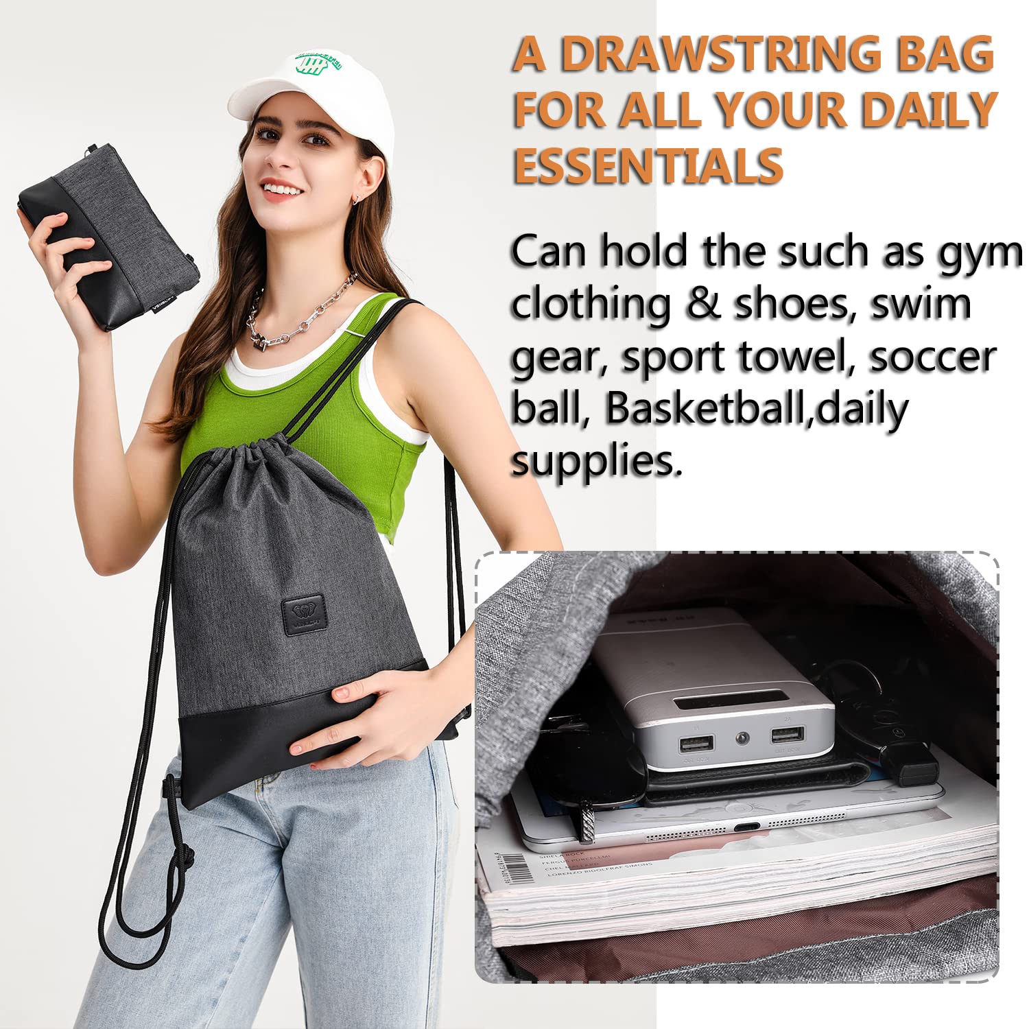 SunForMorning Drawstring Backpack Gym Sports String Bag Sackpack, Black