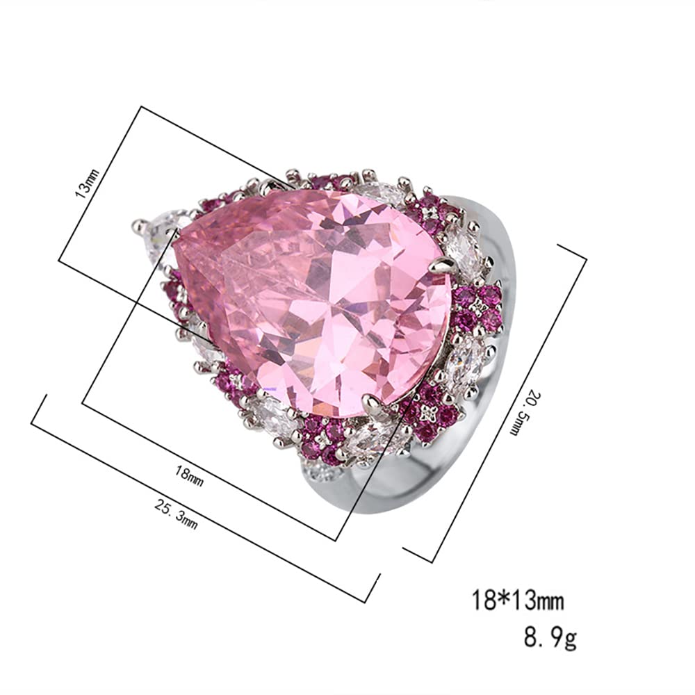 Women's Engagement Ring, S925 Silver Wedding Ring, Imitation Pink Diamond Ring with Water Drop Gemstone Ring Center Stone 13 * 18 Women's Jewelry with Gift Box (Crystal Adjustable)