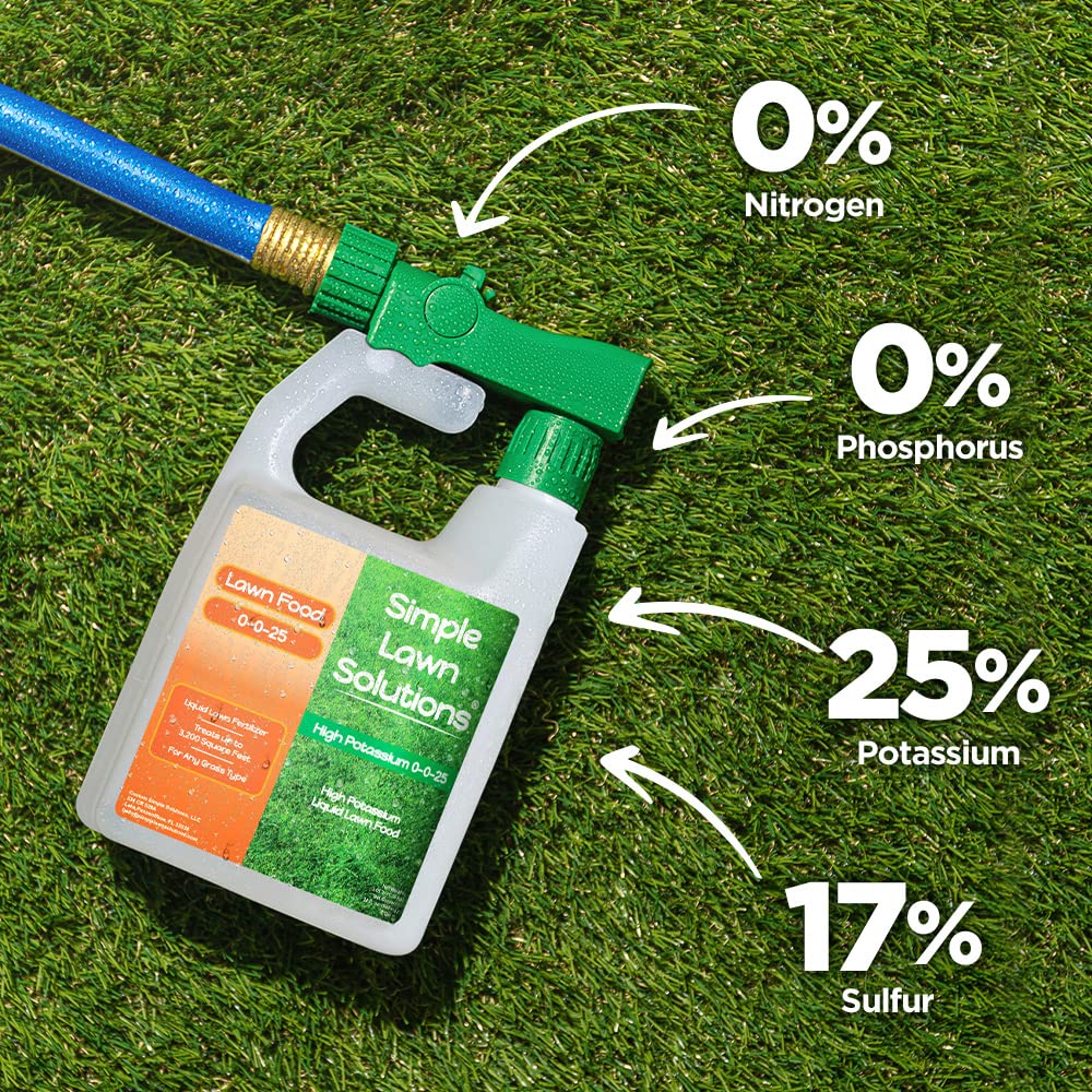 Simple Lawn Solutions - High Potassium Lawn Food Liquid Fertilizer 0-0-25 - Concentrated Spray - Turf Grass Vigor and Plant Hardiness - Summer and Fall - Any Grass Type (32 Ounce)