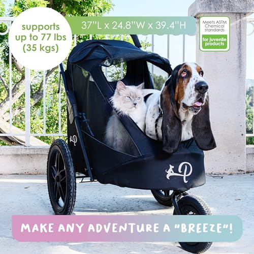 Petique Breeze Jogger, Dog Cart for Medium Size Pets, Ventilated Pet Stroller for Cats & Dogs, Black