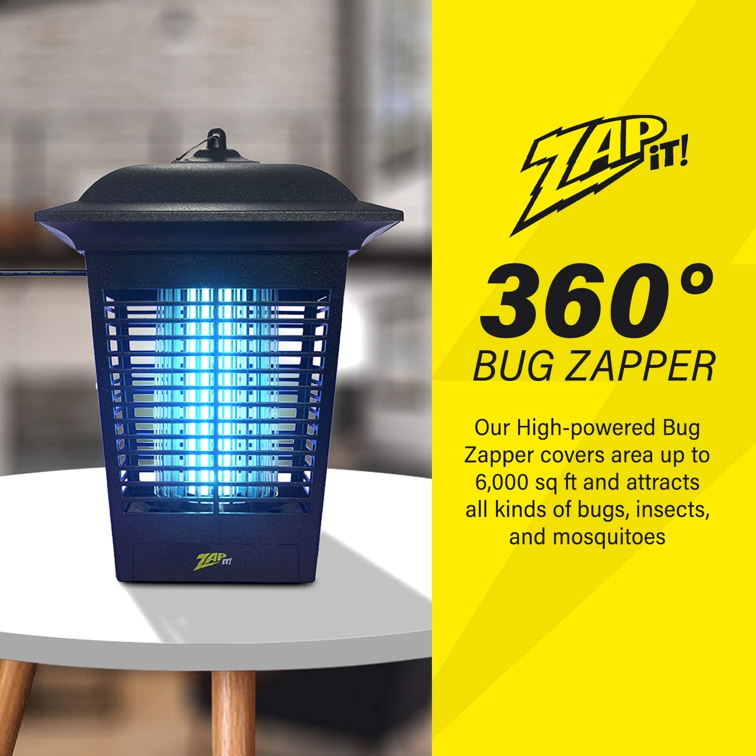 ZAP IT! Electric Bug Zapper Lantern - Indoor and Outdoor Plug-in 360 Degree Mosquito Control, Insect and Fly Killers | UV Light and Electric Shock Mosquito Killer Lamp | Includes Bug Collector