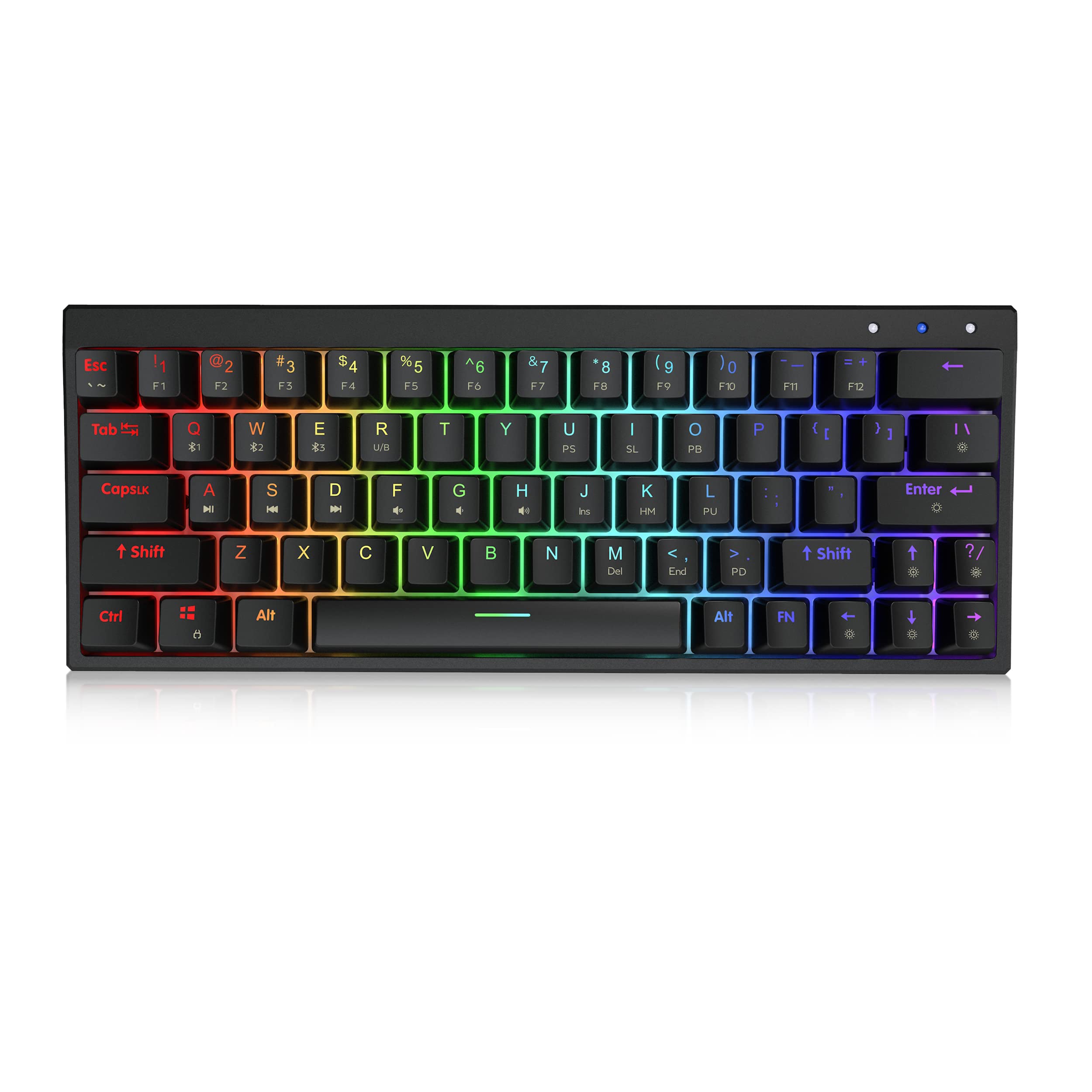 Ractous RTK63B 60% Wireless Mechanical Gaming Keyboard,RGB Blacklit PBT keycaps Type-C 63keys Bluetooth5.1/Wireless/Wried Gaming Keyboard for PC/Mac Gamers,Hot-Swap Optical Black Switch-Black