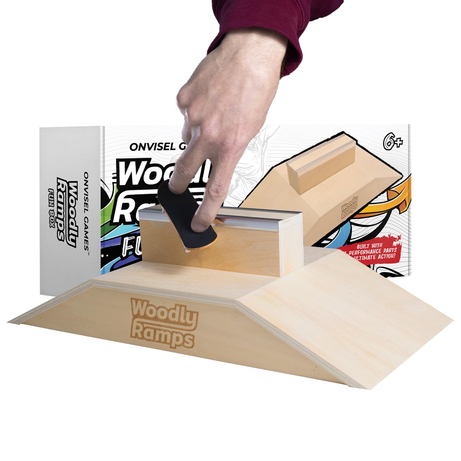 Woodly Ramps - Fun Box - Fingerboard Skatepark Ramp Game for Fingerboards, Bike, Scooters - Fingerboard obstacles, Finger skateboards