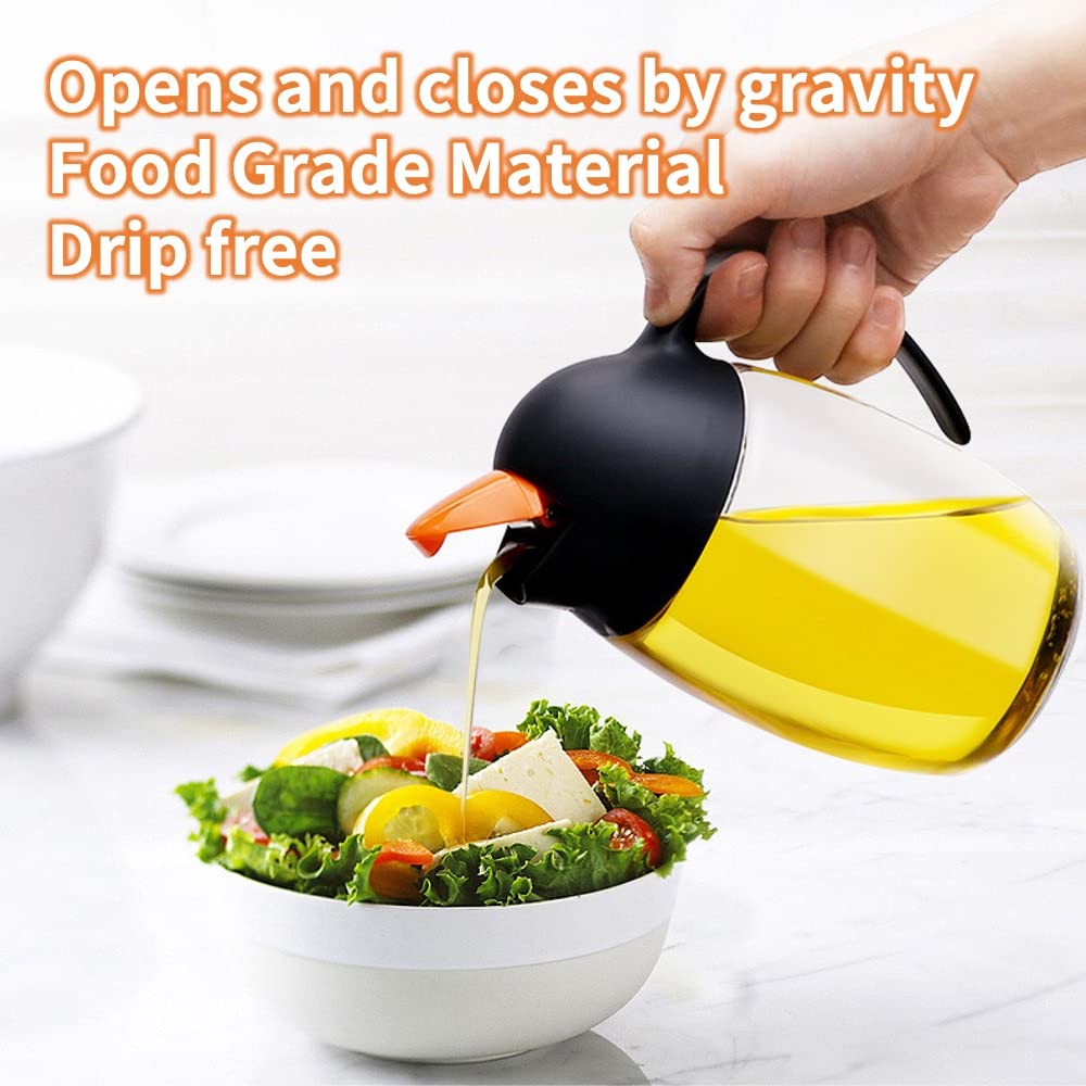 MJDFS Olive Oil Dispenser Bottle W/Auto Flip Cap, 21oz Cooking Oil Dispenser Leakproof, Kitchen True No Drip Oil and Vinegar Cruet Container with Non-Slip Handle, Cute Penguin Design(Yellow)