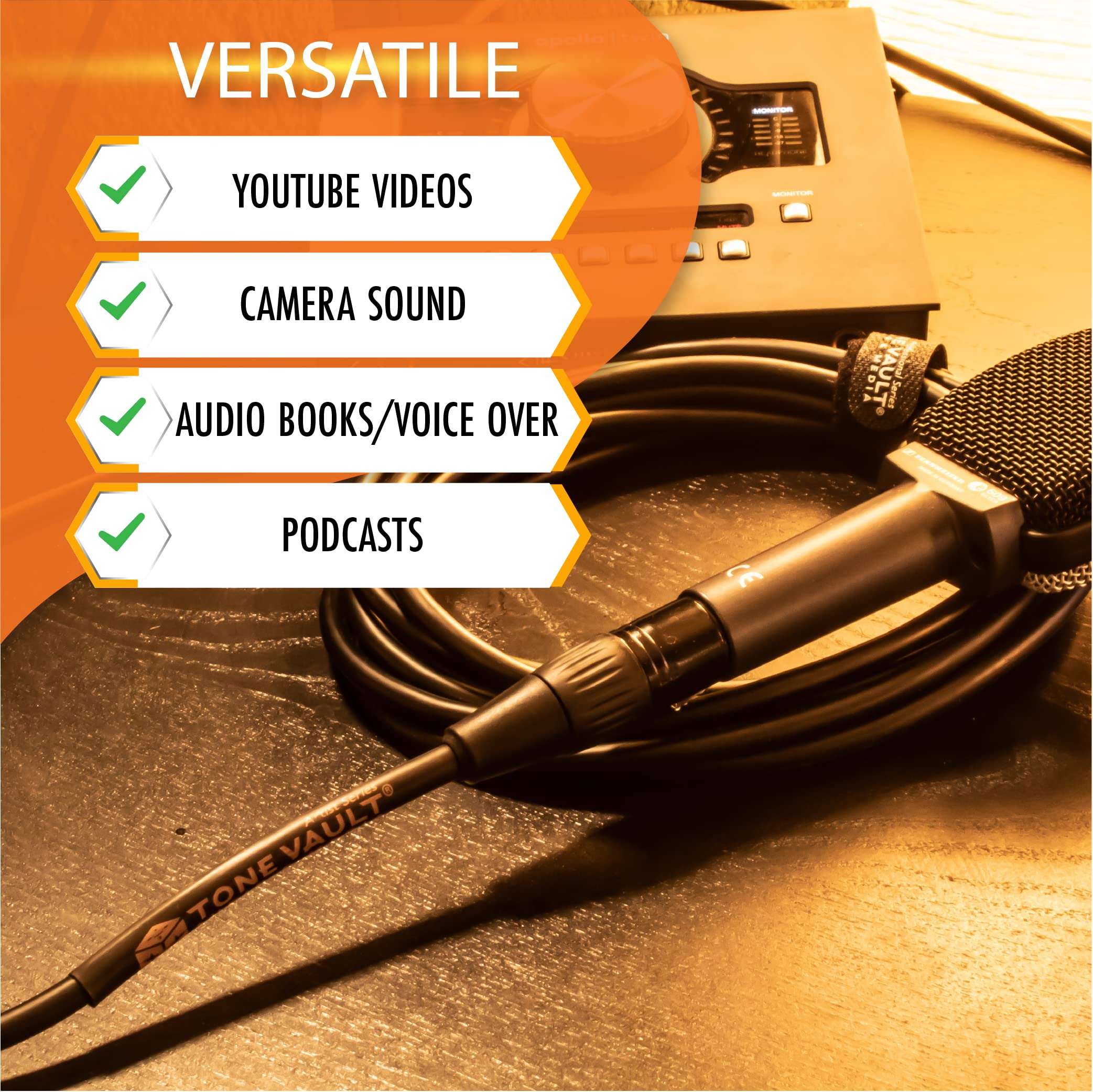 Tone Vault Audio & Media XLR Cables 15ft (1Pack), XLR Male to Female Mic Cable, 3 Pin Spiral Copper Duel 100% Shielded Microphone Cable with Oxygen Free Copper (OFC) Mic Cord for Amplifiers & Speakers