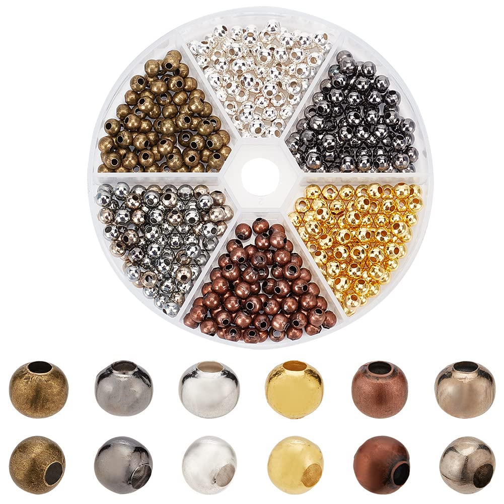 PH PandaHall 5mm Iron Round Spacer Beads, 420pcs 6 Colors Metal Smooth Loose Beads Jewelry Beads for Necklaces Bracelets Earrings Jewelry Making