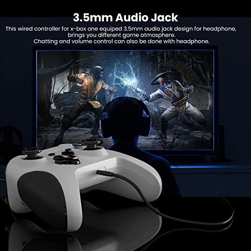 Wired Controller for Xbox One, YCCSKY Xbox One Wired Gaming Controller for Xbox One PC Windows 7/8/10,with Audio Jack Dual-Vibration Turbo (White) (Renewed)