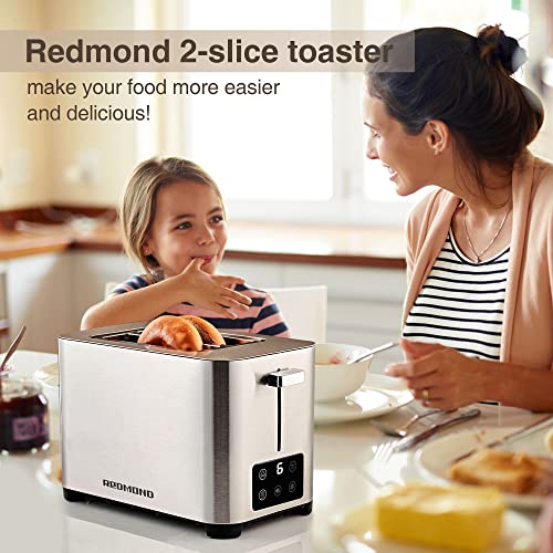 Toaster 2 Slice Extra-Wide 1.57β Slots, REDMOND Stainless Steel Toaster with LED Display, 6 Bread Shade Settings, Defrost/Bagel/Reheat/Cancel Functions and Removable Crumb Tray - 2 Slice
