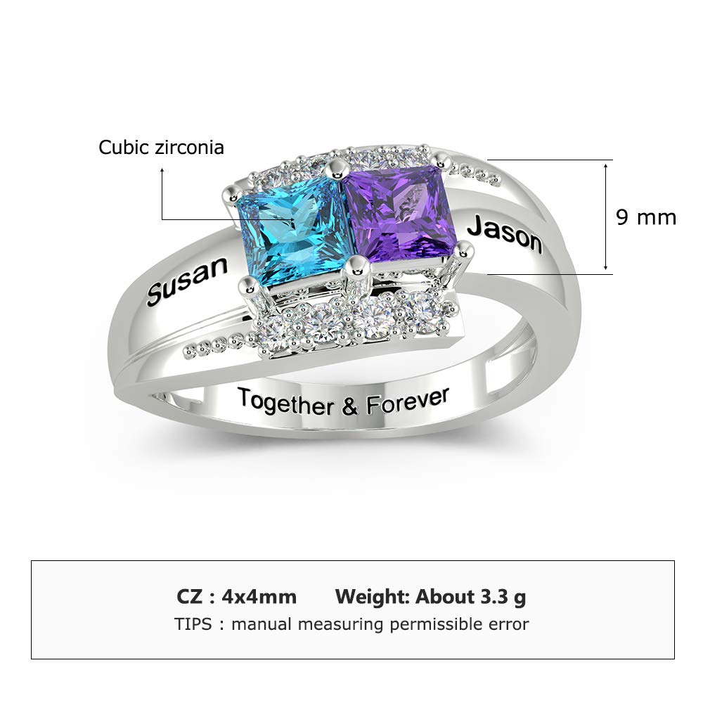 Personalized Mothers Ring with 2 Simulated Birthstones Engraved Names Promise Rings for Her Women Custom Jewelry (7)