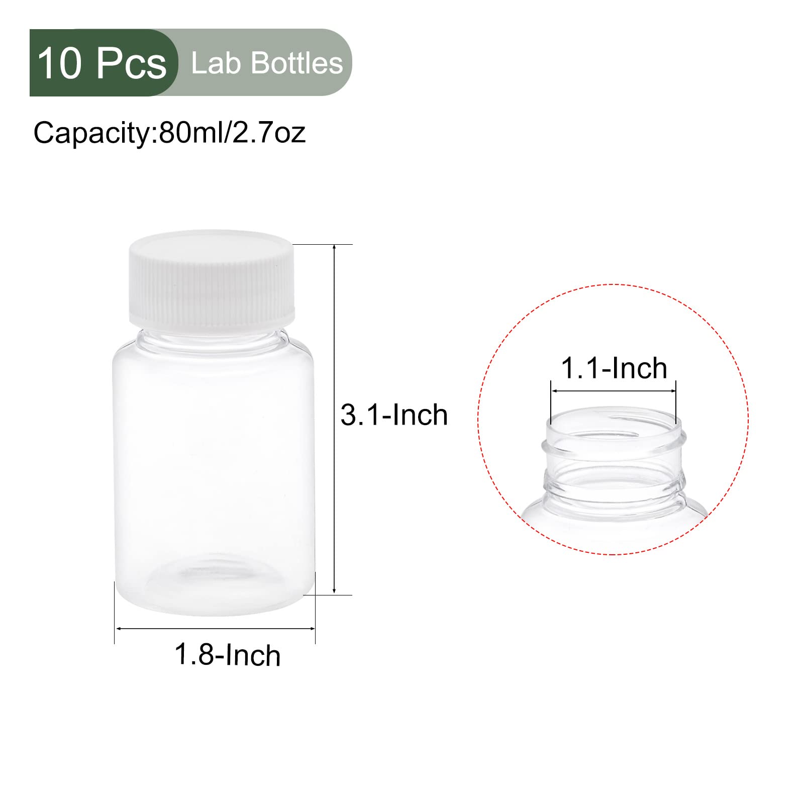 YOKIVE 10 Pcs Chemical Storage Bottle, PET Container with Wide Mouth | Reagent Sample Sealing, Great for Laboratory, Store, Factory (Clear, 80-ML)