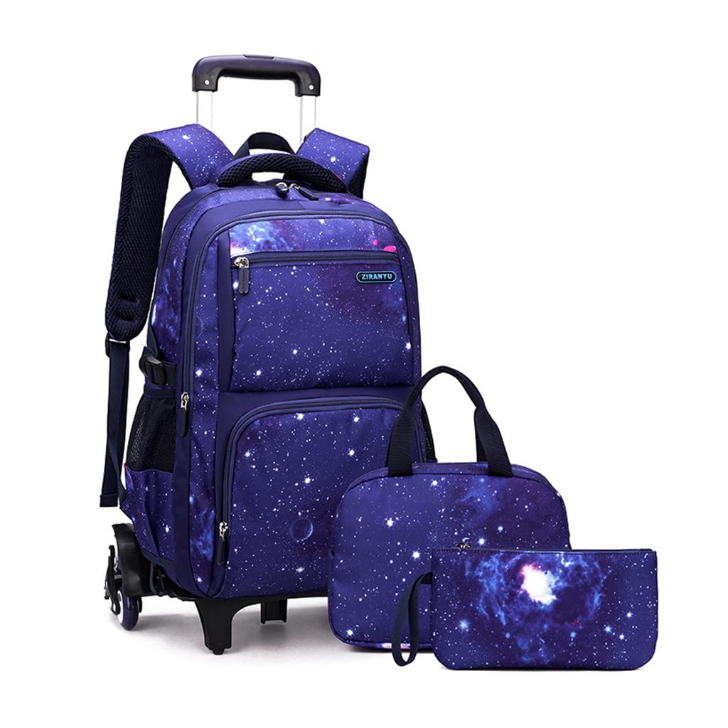 MITOWERMI Boys Rolling Backpacks Kids'Luggage Wheeled Backpack for School Boys Trolley Bags Space-Galaxy Roller Bookbag with Lunch Bag