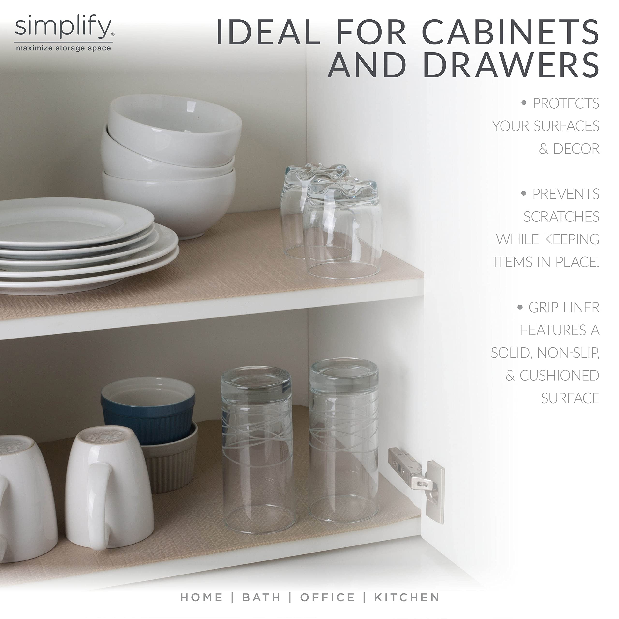 Simplify Adhesive Smooth Top Grip Liner | Shelf | Countertops | Drawers | Cabinets | Cut to Fit | Non-Slip 10 Sq Ft | Taupe | Organization