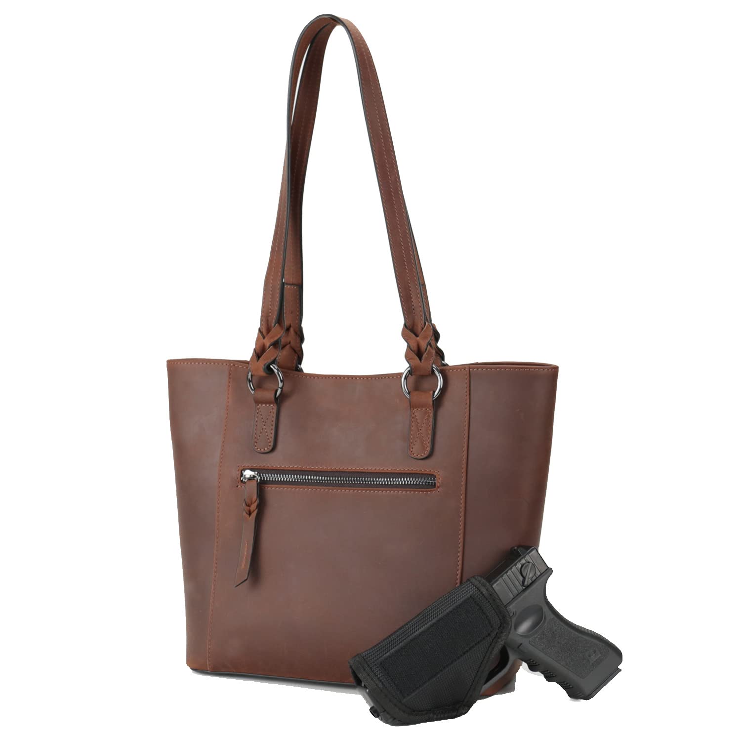 Women's Gun Purse - Locking Concealed Carry Maddie Tote with Universal Velcro Holster (Distressed Brown)