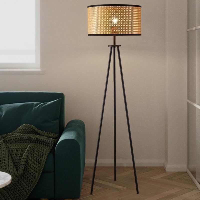 MMLLZEL Simple Floor Lamp Living Room Sofa Study Bedroom Bed Rattan Woven Retro Upright Table Lamp