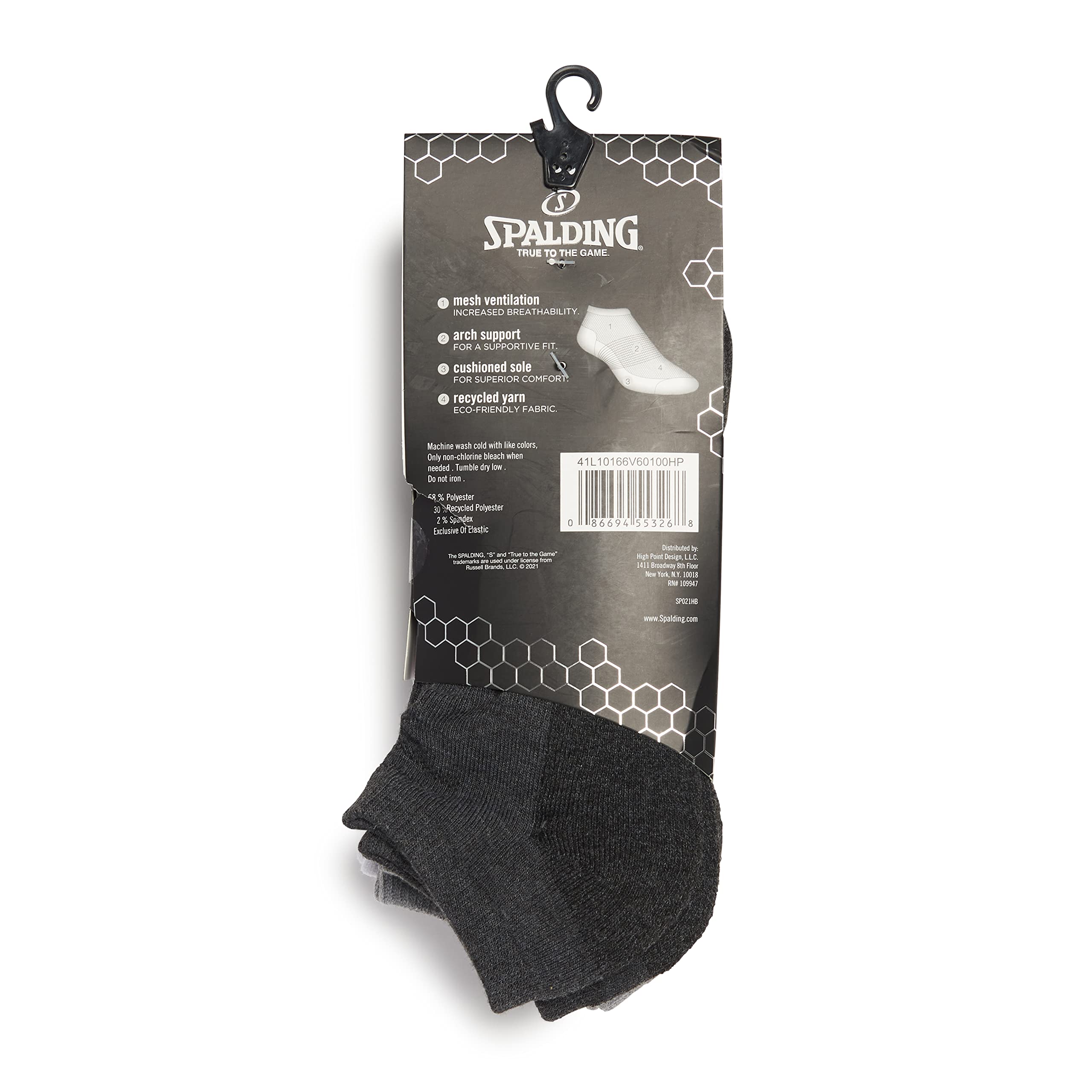 Spalding Men's Fashion Breathable No Show Socks Cushion Heel Size 10-13 - Value Pack - 6 Pairs in pack