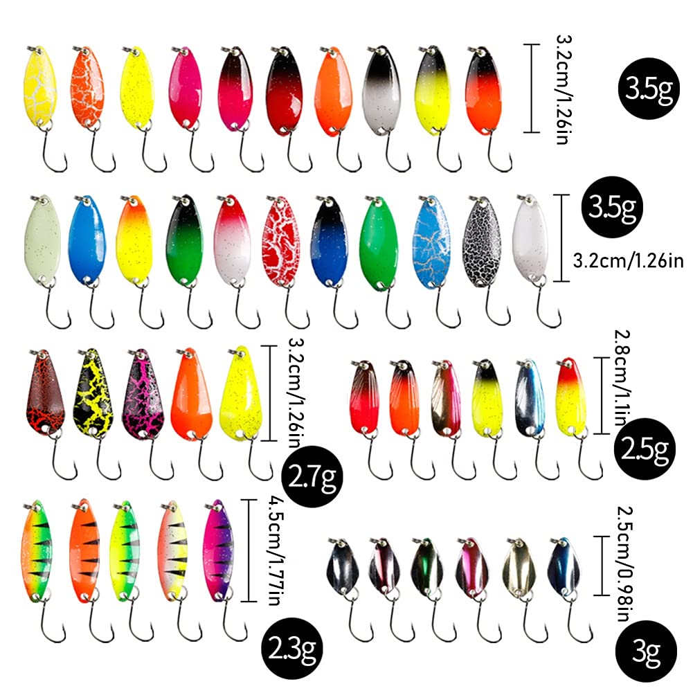 Ochine Fishing Lures Set Baits Tackle Set for Trout Bass Pike Crappie Walleye, Saltwater Freshwater Fishing Spoon Lure Kit Metal Baits Hard Baits Single Sharp Hook with Tackle Box (5/12/43 Pcs)