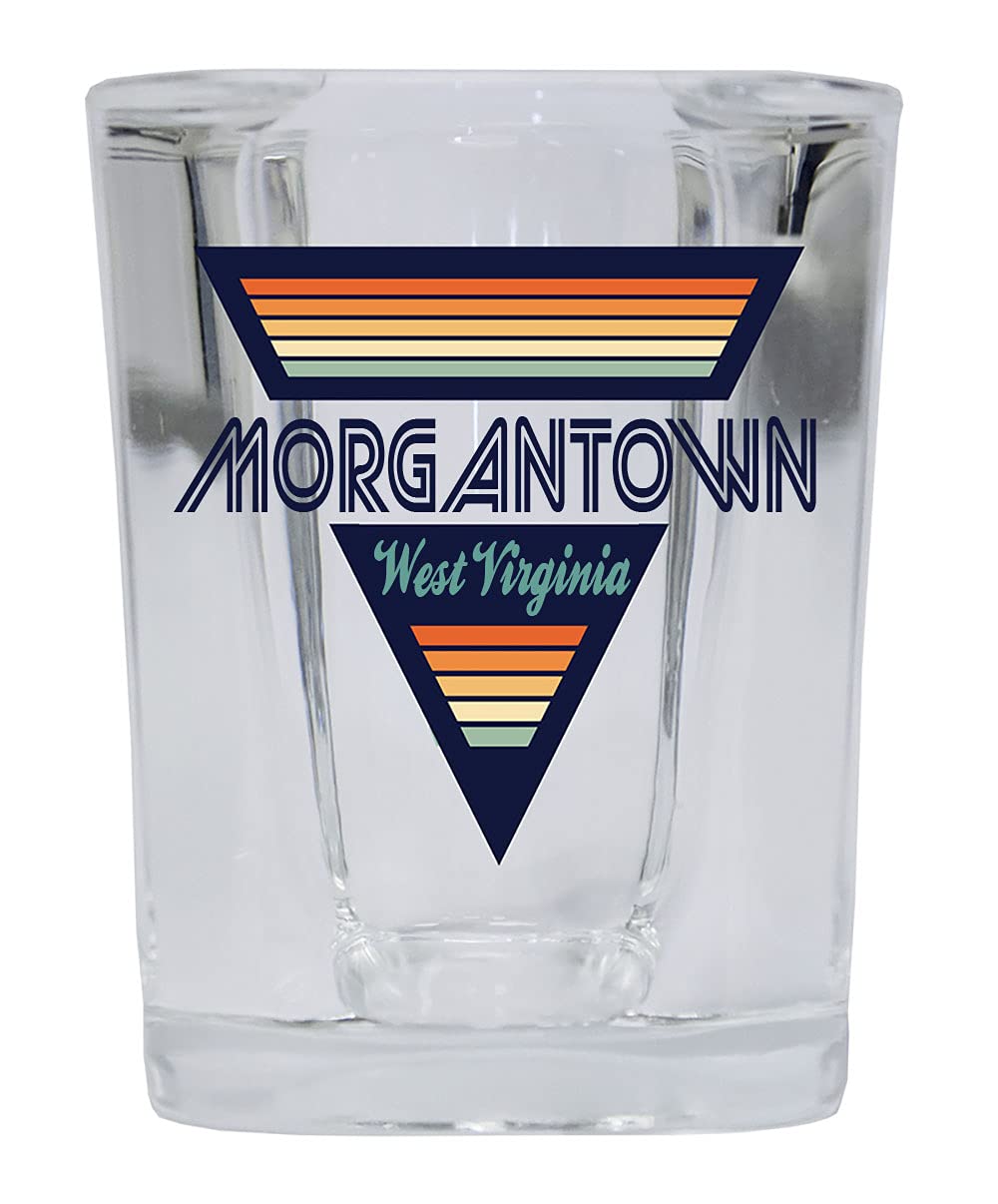 R and R Imports Morgantown West Virginia 2 Ounce Square Base Liquor Shot Glass Retro Design