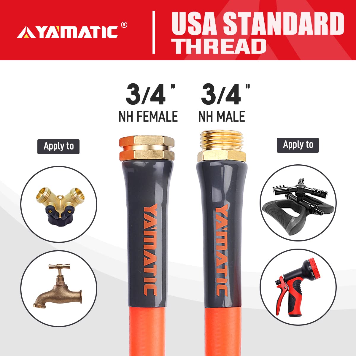 YAMATIC Heavy Duty Garden Hose 5/8 in x 50 ft with Swivel Fitting, Super Flexible Water Hose, All-weather, Lightweight, Burst 600 PSI
