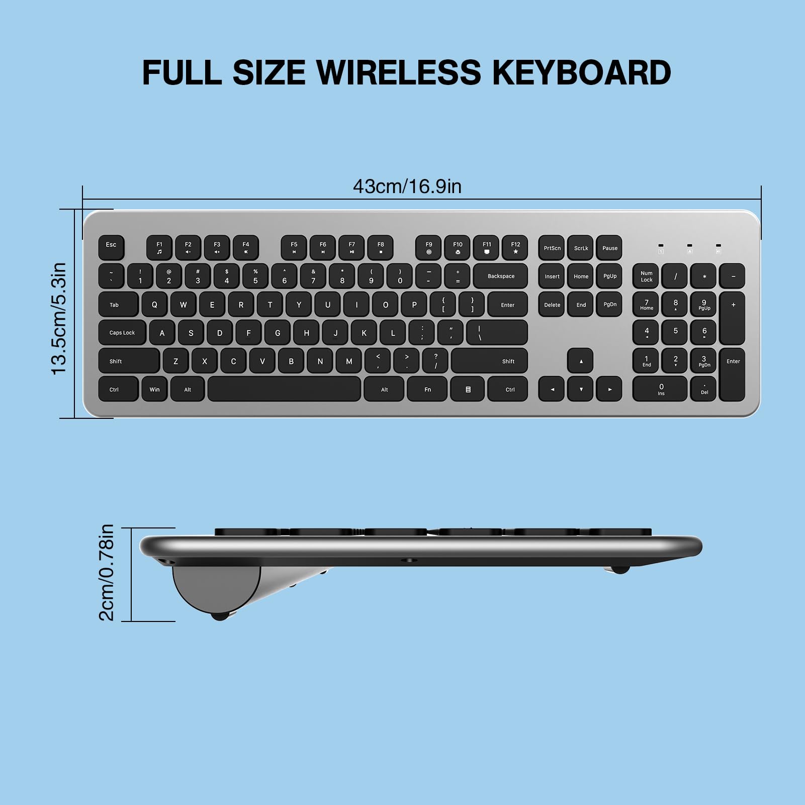 Wireless Keyboard, 2.4G Ergonomic Wireless Computer Keyboard,Enlarged Indicator,Metal-texture Panel,104 Keys Full Size PC Keyboard with Numeric Keypad for Laptop,Desktop,Surface,Chromebook,Notebook