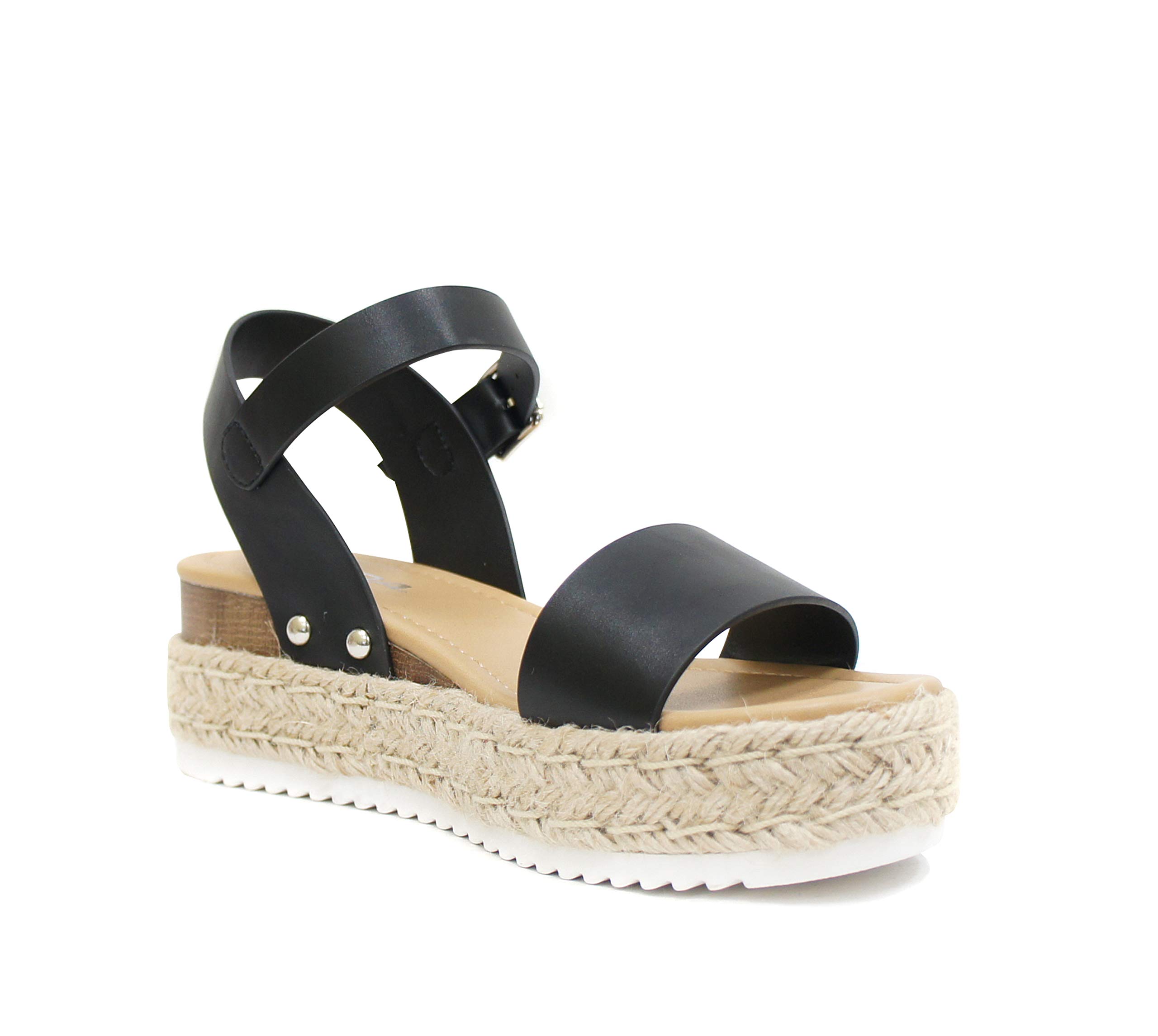 Soda Clip Top Shoe Women's Open Toe Ankle Strap Espadrille Sandal (7.5 M US, Black New)
