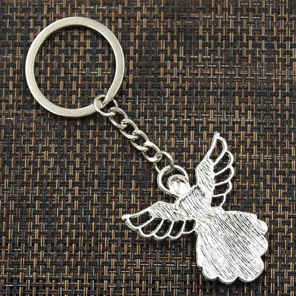 PHAETON 50PCS Silver Tone Guardian Angel Charm Keychain Key Ring