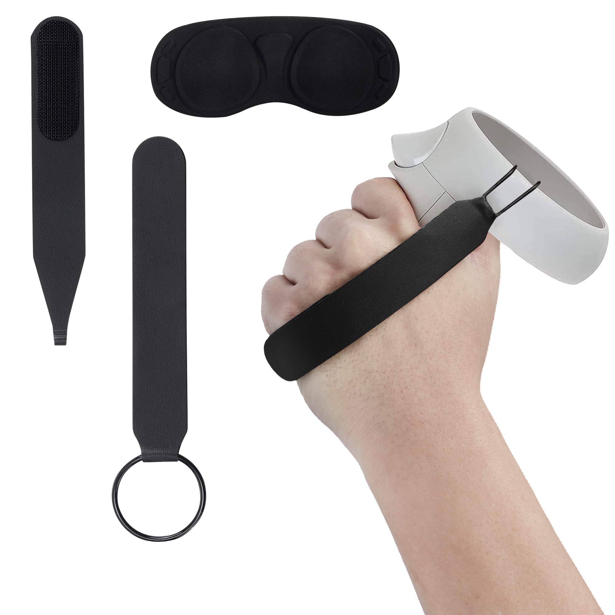 Oculus Quest 2 Knuckle Strap & Lens Protect Cover Set , Oculus Quest 2 Touch Controller Grip Accessories, Anti-Throw, Sweatproof, Black(2-piece set) by BAOYOU.