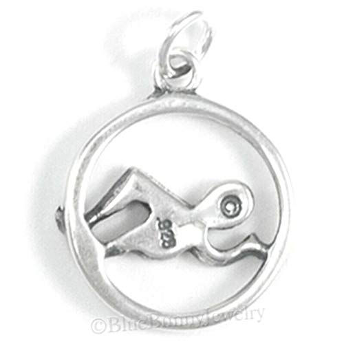 Sterling Silver SWIMMER Charm swimming sport 925 Pendant .925 swim