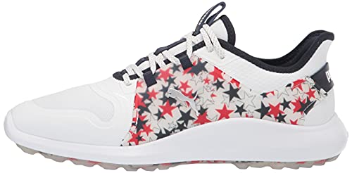 PUMA Men's Ignite Fasten8 USA Golf Shoe, White-Navy Blazer-High Risk Red, 7