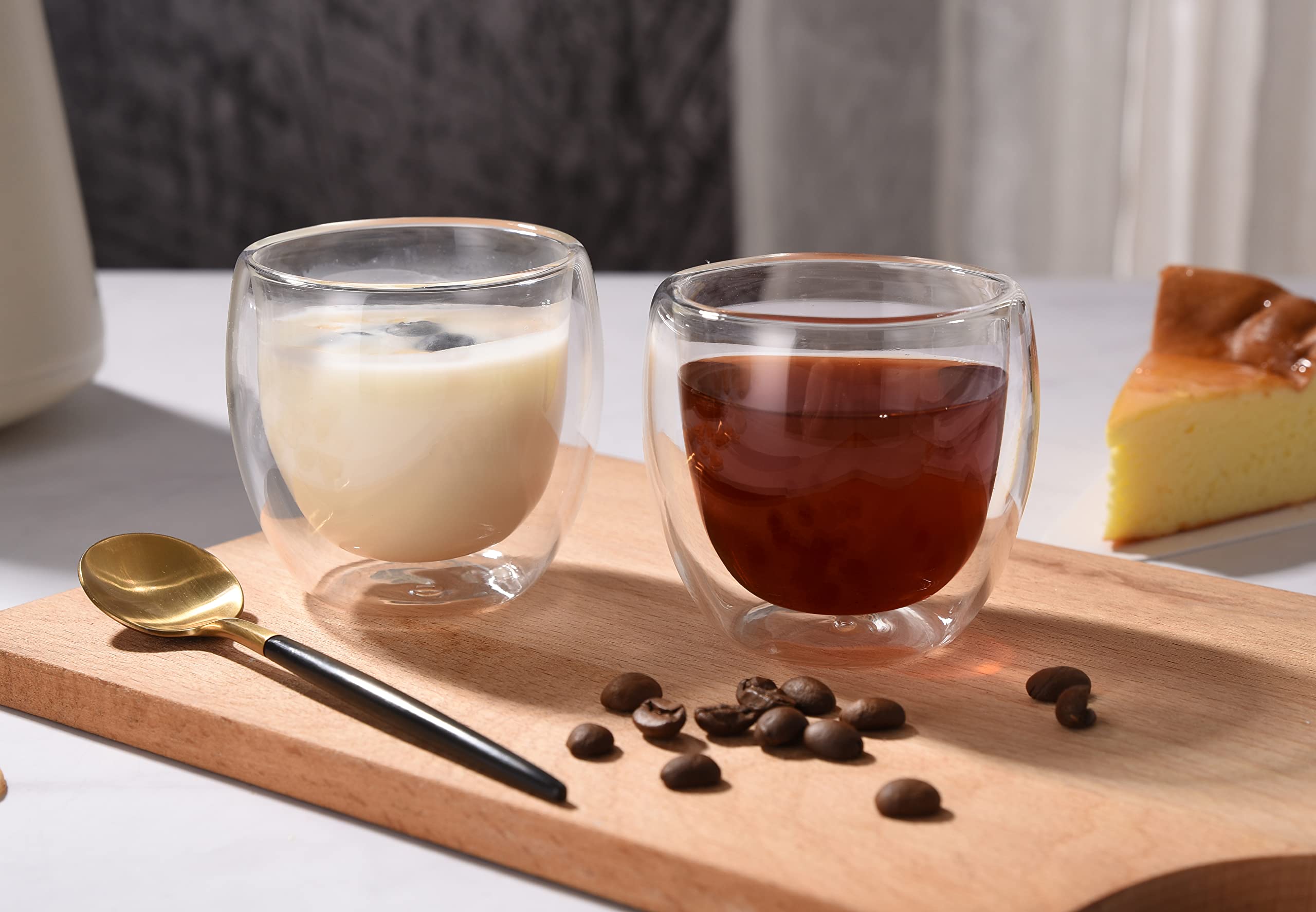 SAPHALTON Double Wall Glass Coffee Mugs without Handle, 2.5 oz /8.5 oz /11.8oz Tea Cups, Clear Glass Drinkware for Espresso,Cappuccino, Latte,Hot Beverages (2.5 OZ)