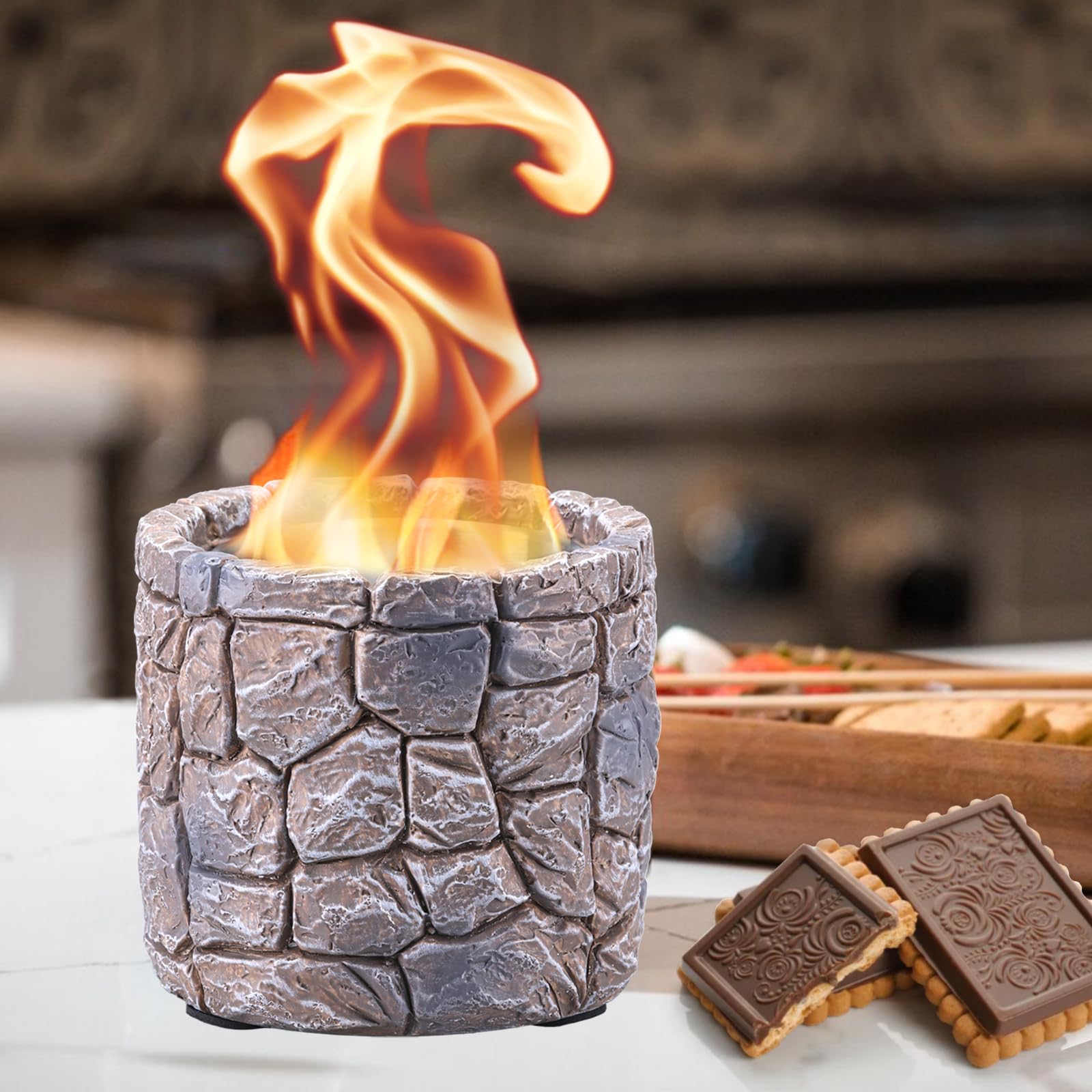 neexan Table top Fire Pit, Concrete Mini Fire Pit, Indoor Fire Pit Tabletop, Alcohol Ethanol Table Top Firepit, Long Burning, for Smores Maker Indoor & Outdoor Garden Decor
