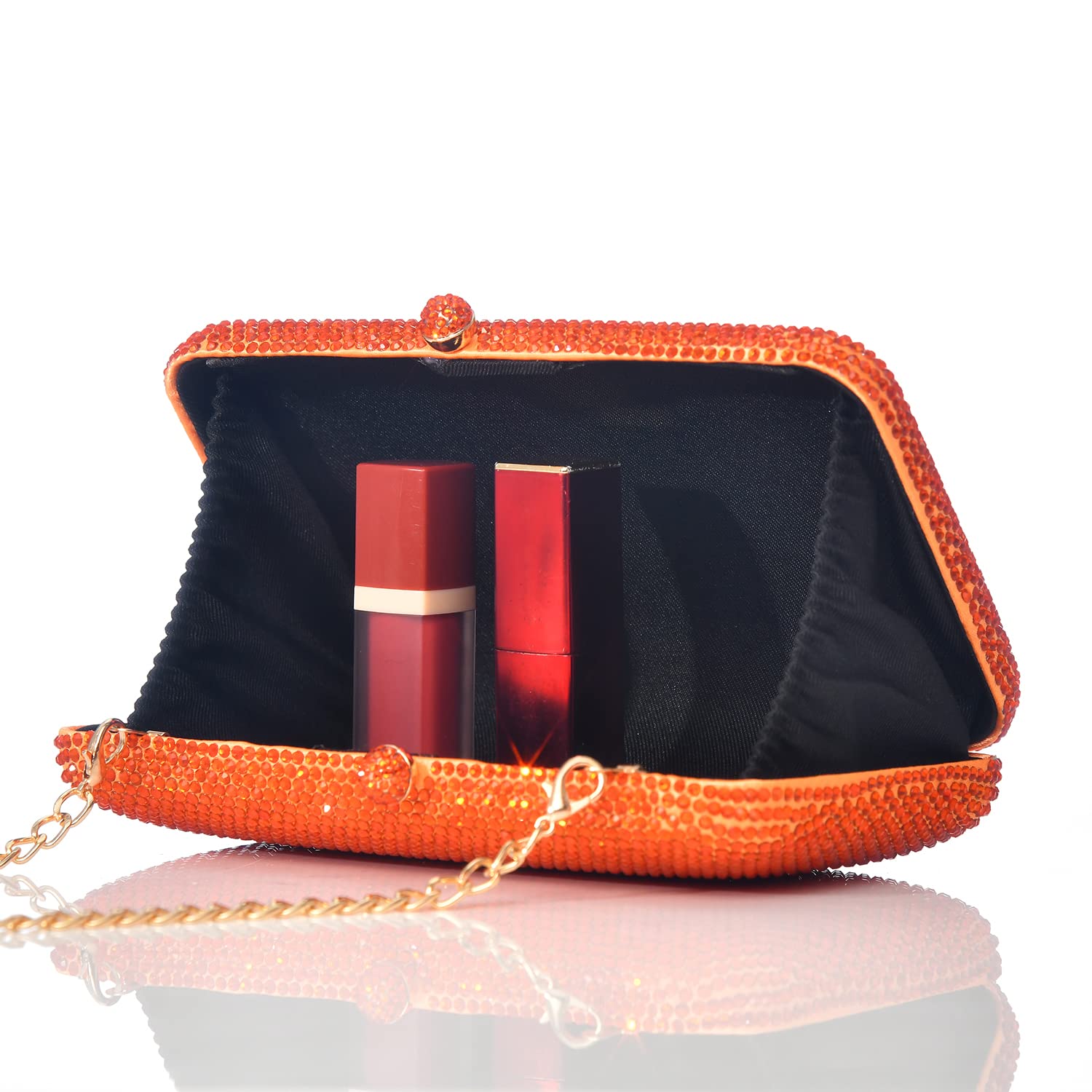 Sparkling Rhinestone Evening Bag Full Crystal Clutch Bag for Women Chic Formal Party Wedding Bridal Promp (Orange)