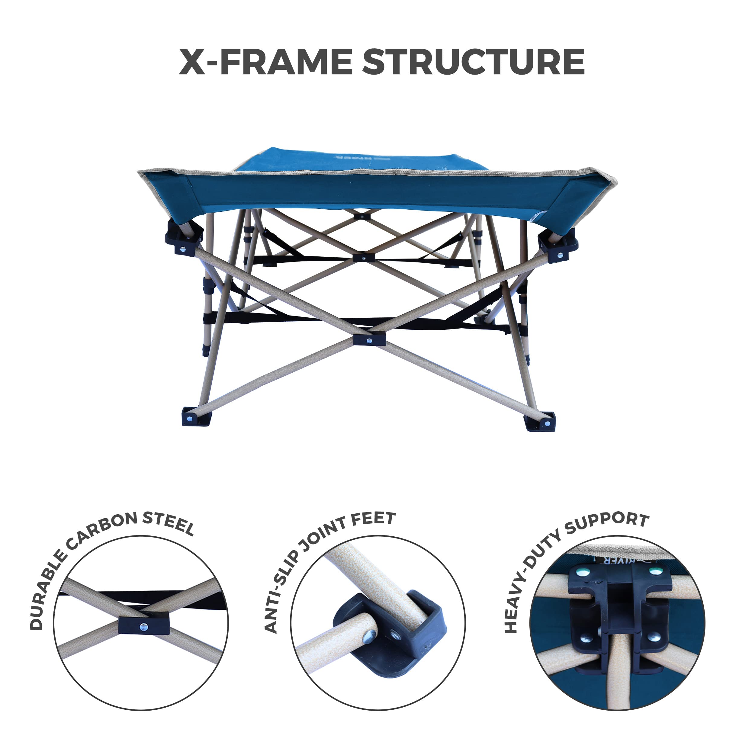 OSAGE RIVER Camping Cot with Pocket for Adults - Folding Camping Cot - Portable Cots for Sleeping - Rated for 300 lbs, Blue