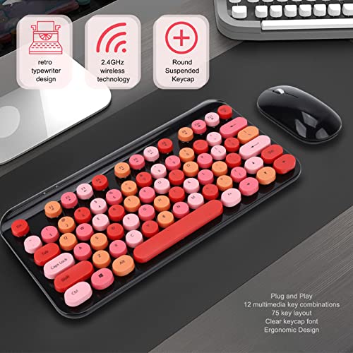 Wireless Keyboard and Mouse Combo, 2.4 GHz USB Keyboard Mouse, 75 Keys Full Size Gaming Keyboard, 1600 DPI 3 Keys Mouse, for Desktop, PC, Laptop(Red Black)