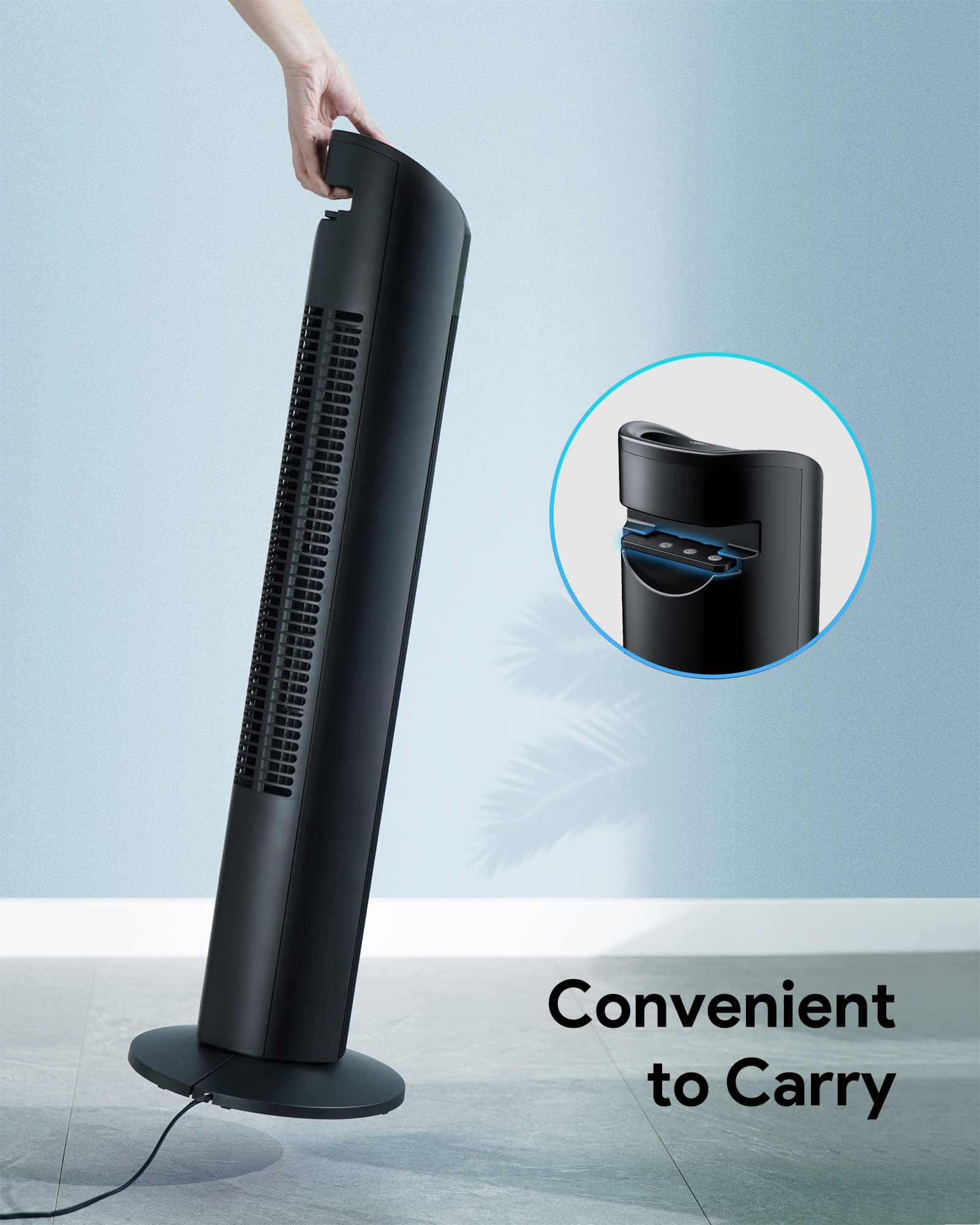 Tower Fan with Remote, Oscillating Fan Features 3 Modes 3 Speed, 75° Oscillation Standing Fans, Auto-off Backlight and 12H Timer, Portable Floor Bladeless Fan for Bedroom, Home and Office, Black